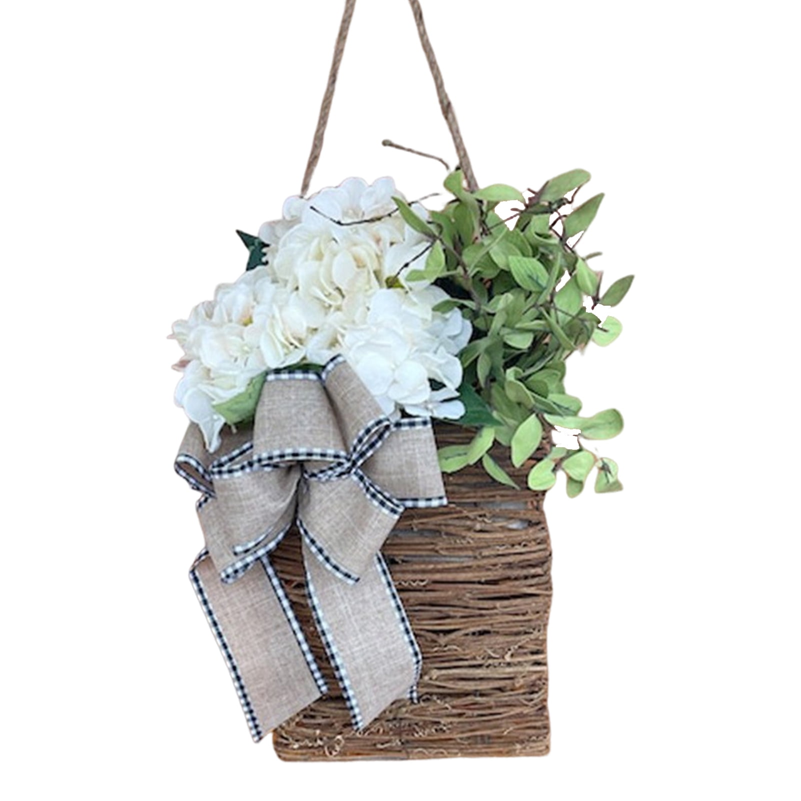 YUEWAN Artificial Hydrangea Basket Wreath Realistic Front Door ...
