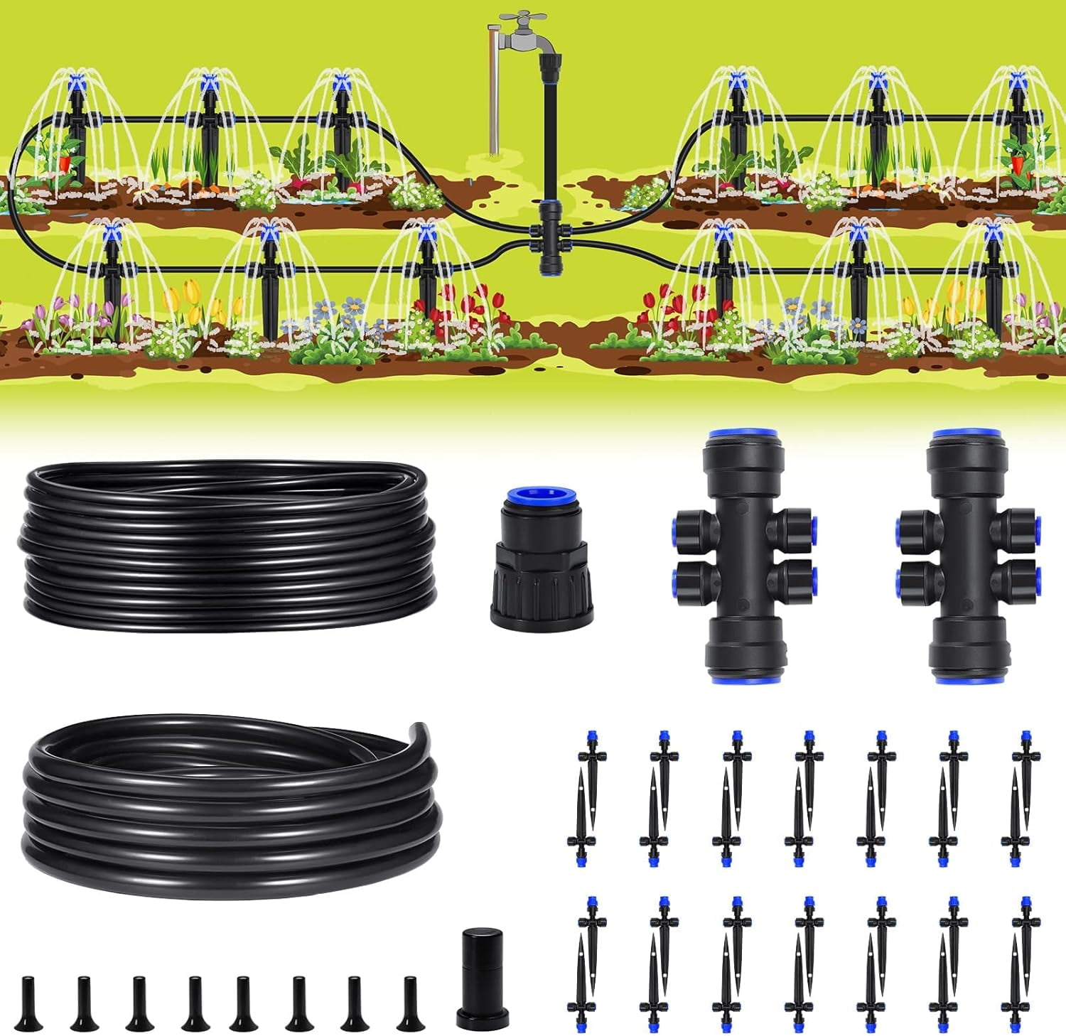 YUEWO Drip Irrigation Kit, 58-196FT Garden Watering System with Quick ...