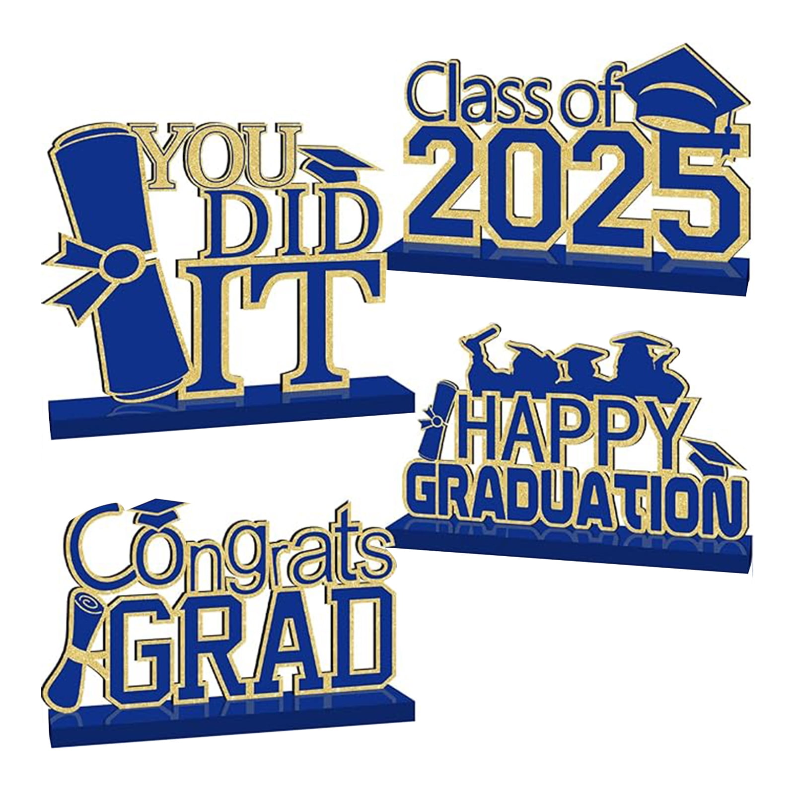 YUEYAN 4Pcs Graduation Decorations Class of 2025 Boxwood Table Centerpieces Congrats Grad Wooden ...