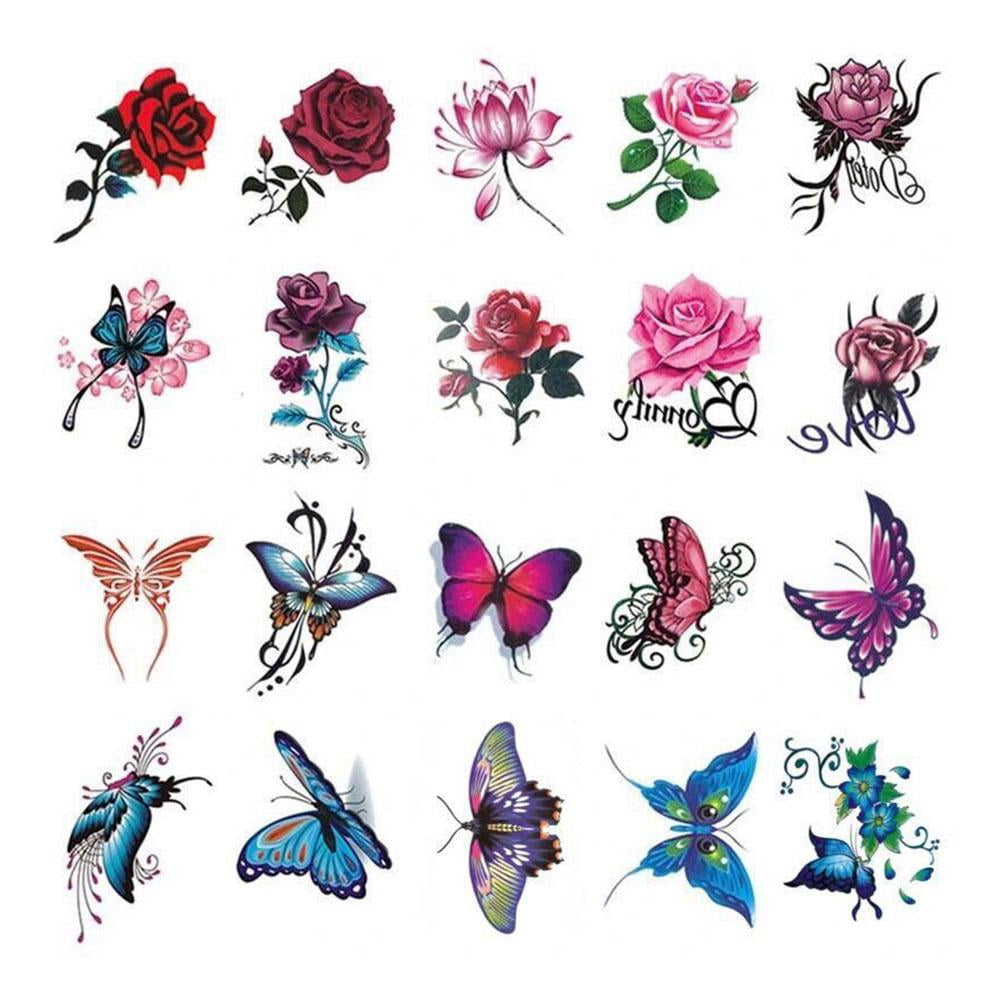 YUEYAN New Temporary Tattoo Butterfly Tattoo Stickers Flower Waterproa ...