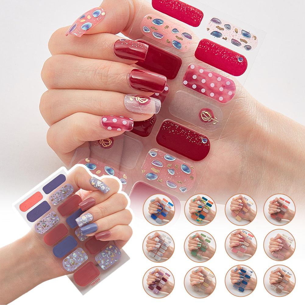 YUEYAN Semi Cured Gel Nails Art Stickers 3D Gilding Nail Polish Sticker ...