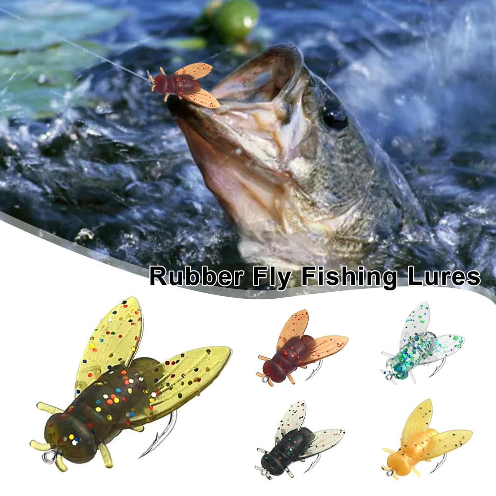 YUEYAN Soft Rubber Fly Fishing Lures Kit with Barbed Hooks for Bass ...