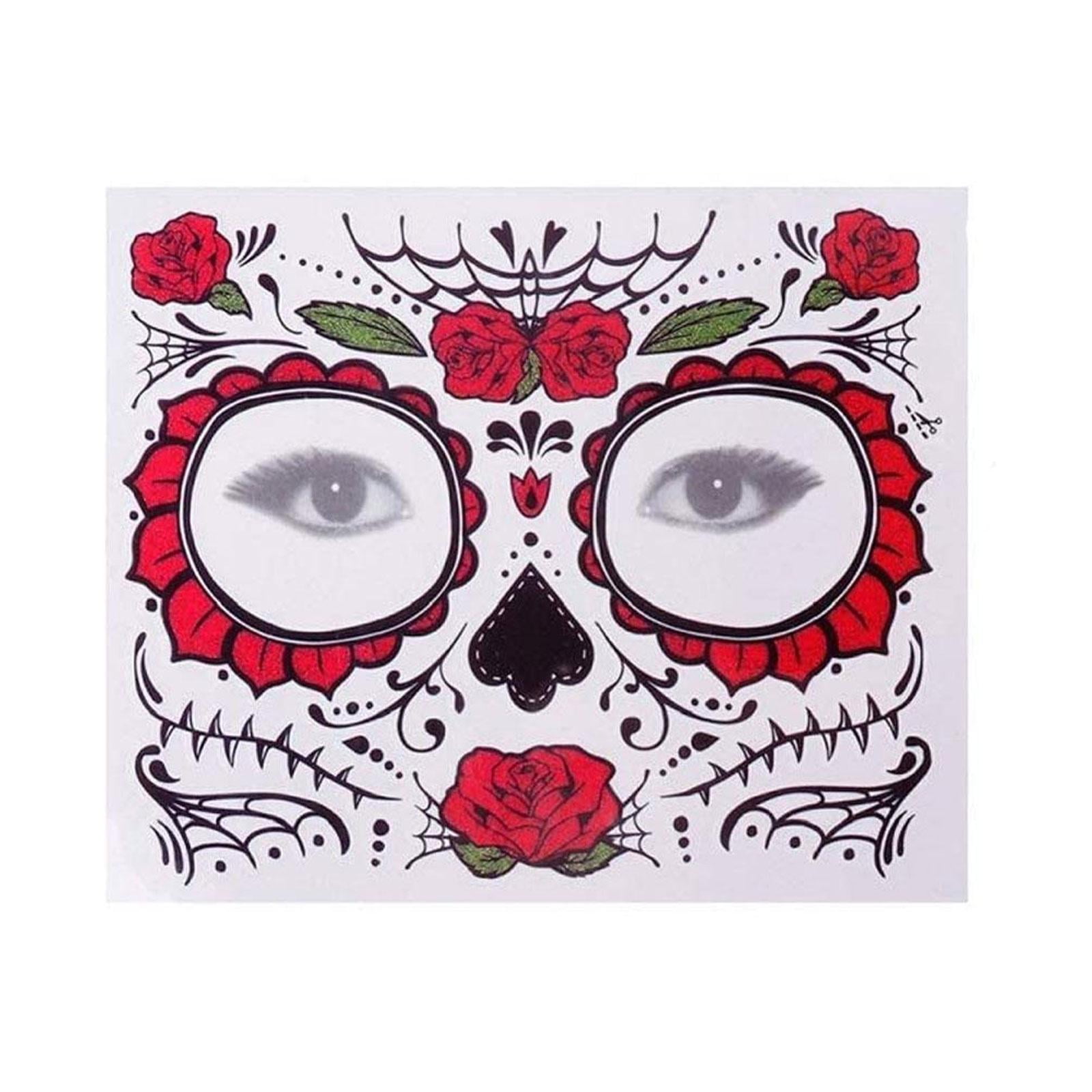 YUEYAN Waterproof Day Of The Dead Face Dress Up Halloween Temporary ...