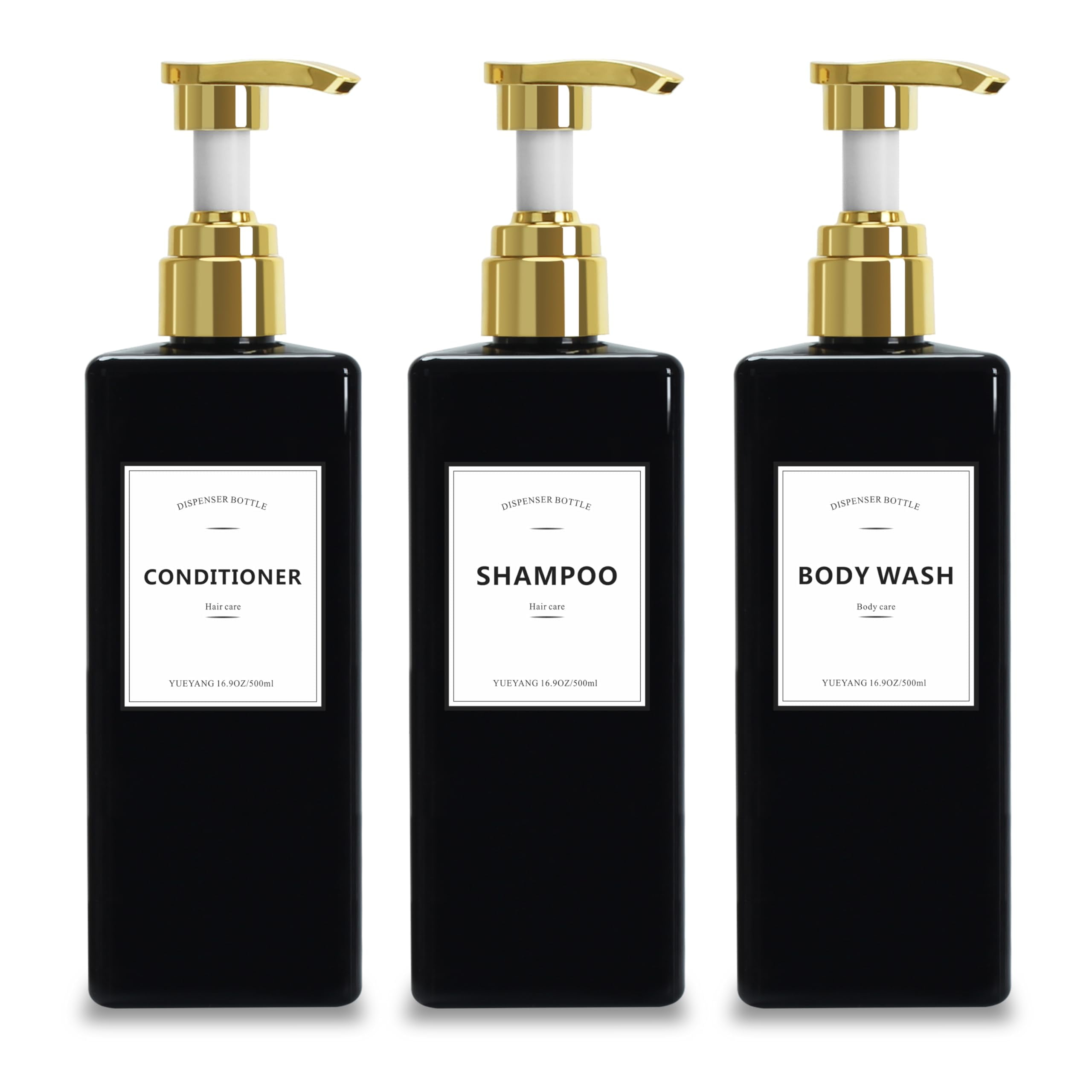 YUEYANG Black Shower Bottles Refillable with Labels, 16.9OZ Pack of 3 ...