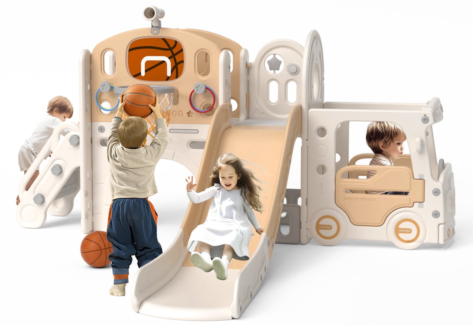 YUFU Toddler Slide Set Kids Large Climber Bus Tunnel Playset Indoor ...