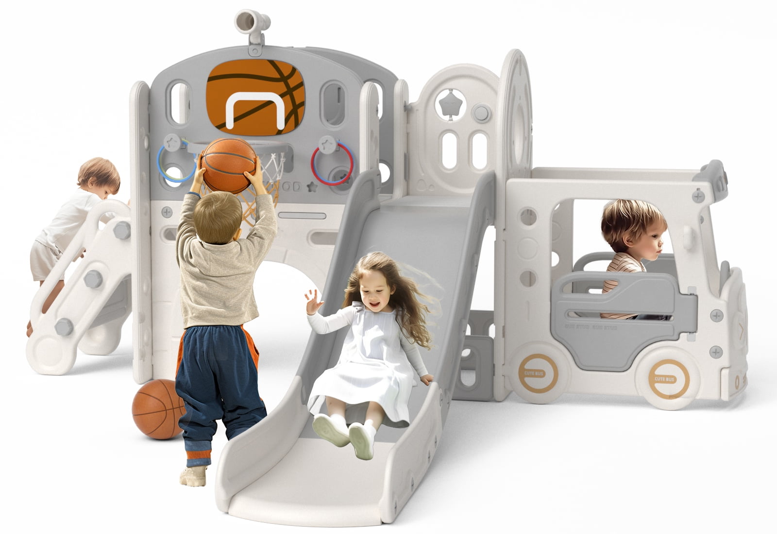 YUFU Toddler Slide Set, 10-in-1 Large Climber Bus Playhouse, Indoor ...