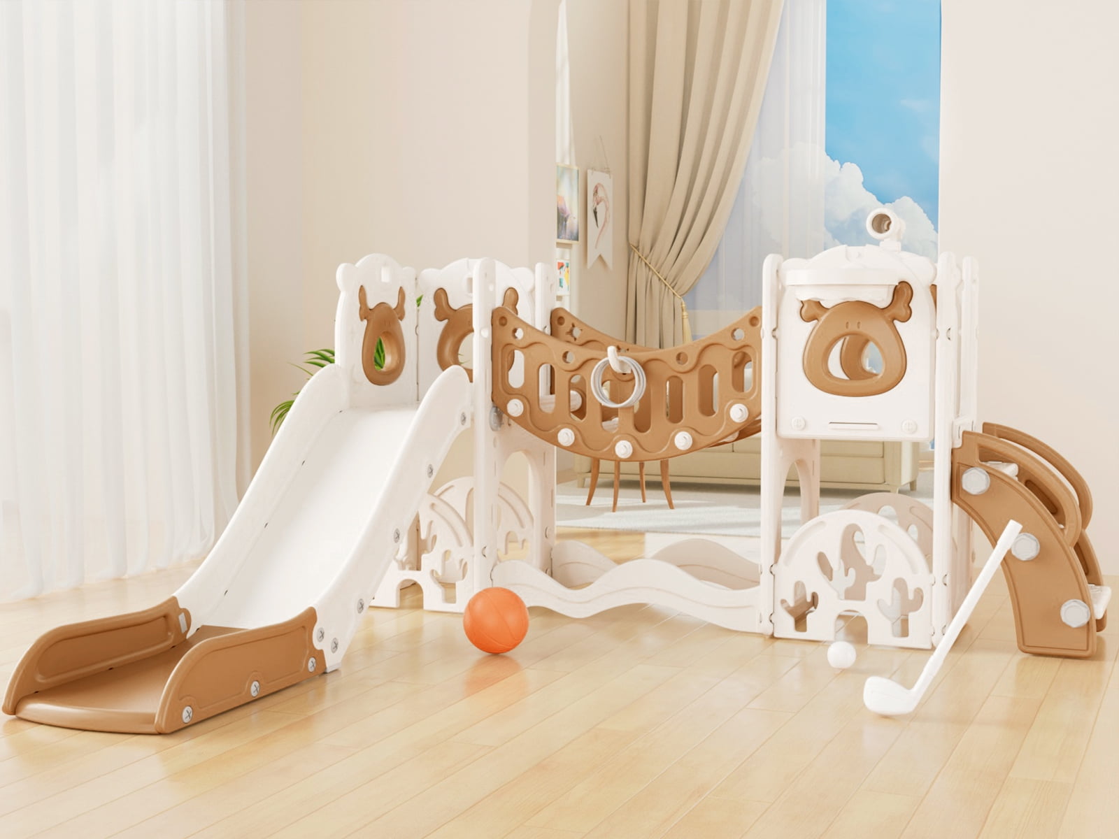 YUFU 11 in 1 Toddler Slide with Climbing Brige and Golf for Indoor ...