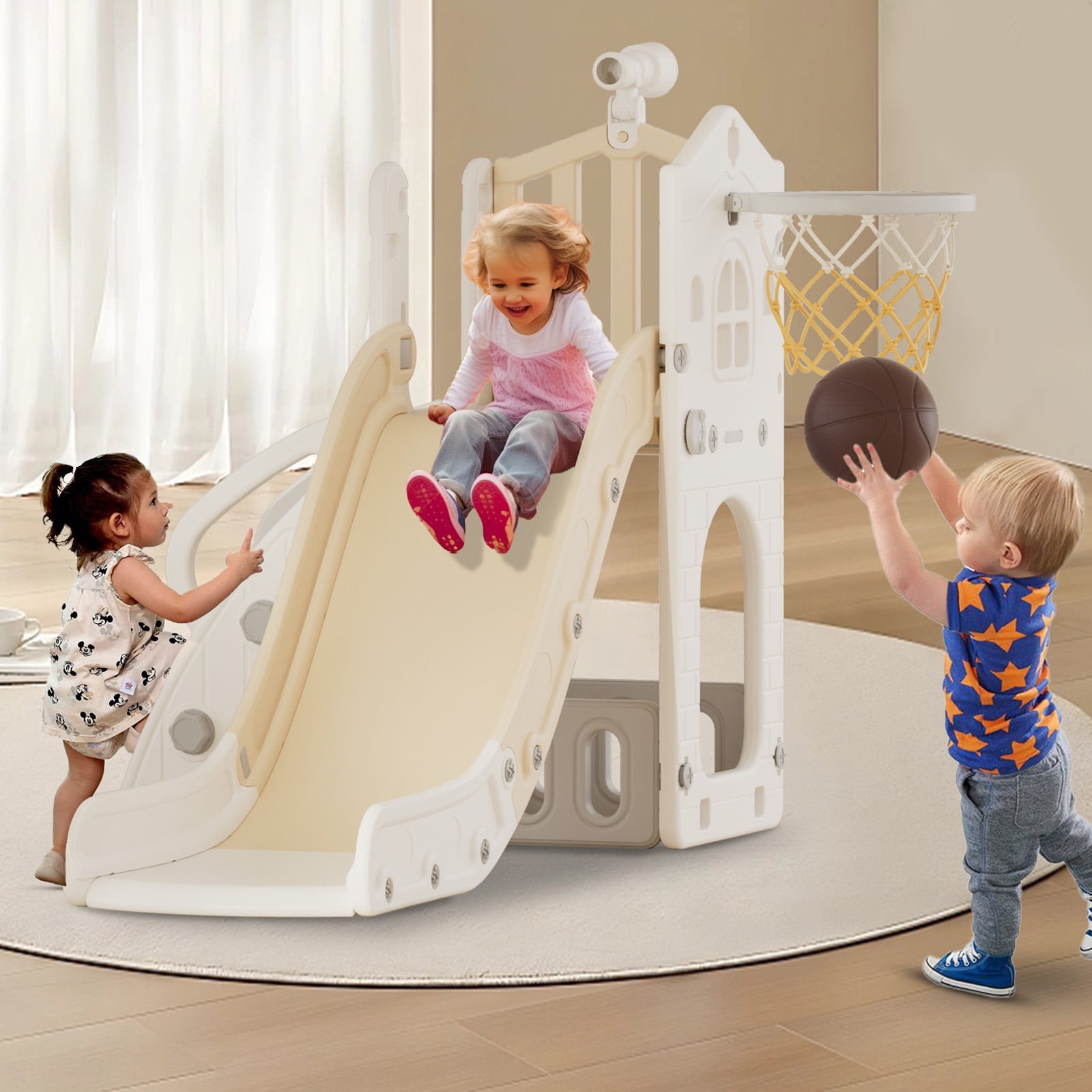 YUFU 4 in 1 Slide Climber for Toddler, with Ball & Hoop, Storage Space ...