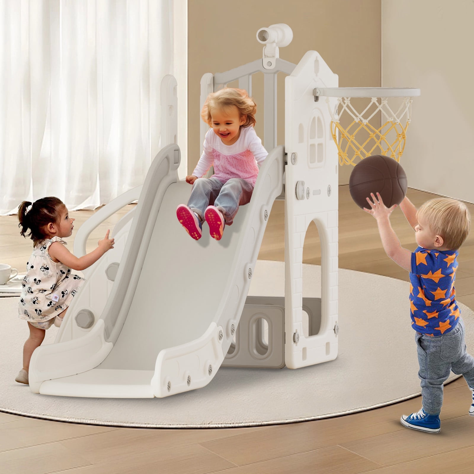 YUFU 4 in 1 Slide Climber for Toddler, with Ball & Hoop, Storage Space ...