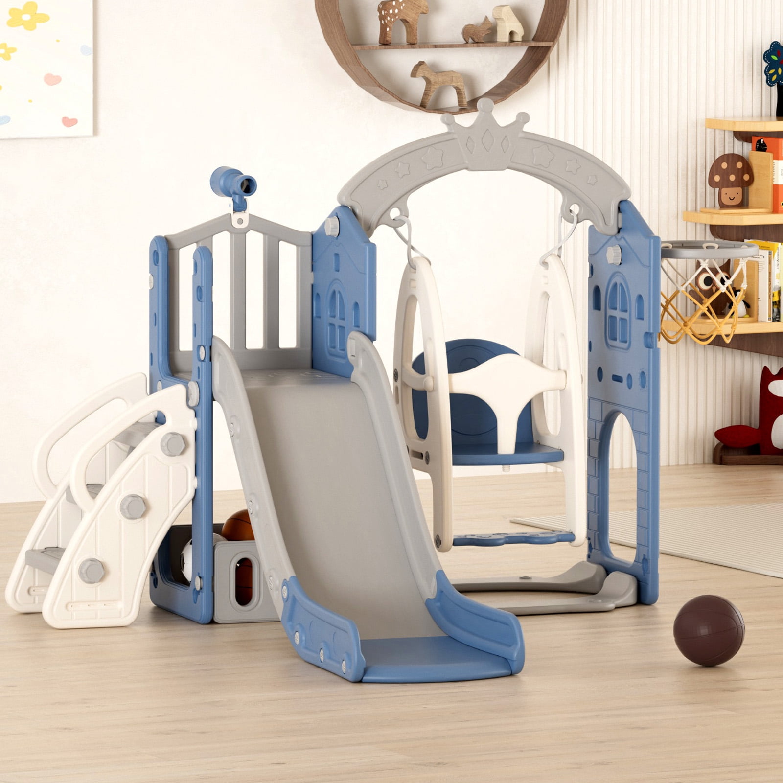 YUFU 5 in 1 Kids Slide for Toddlers Age 1-3 Slide and Swing Set for ...