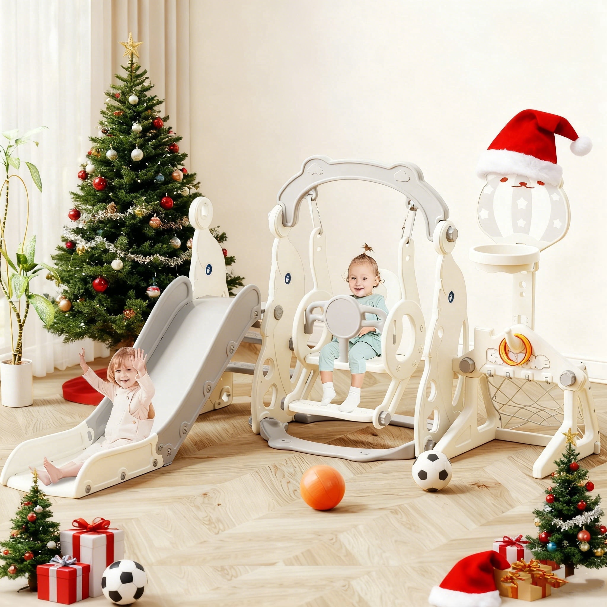 YUFU 6 In 1 Toddler Slide & Swing Set for Kids 1+ with Swing Football ...
