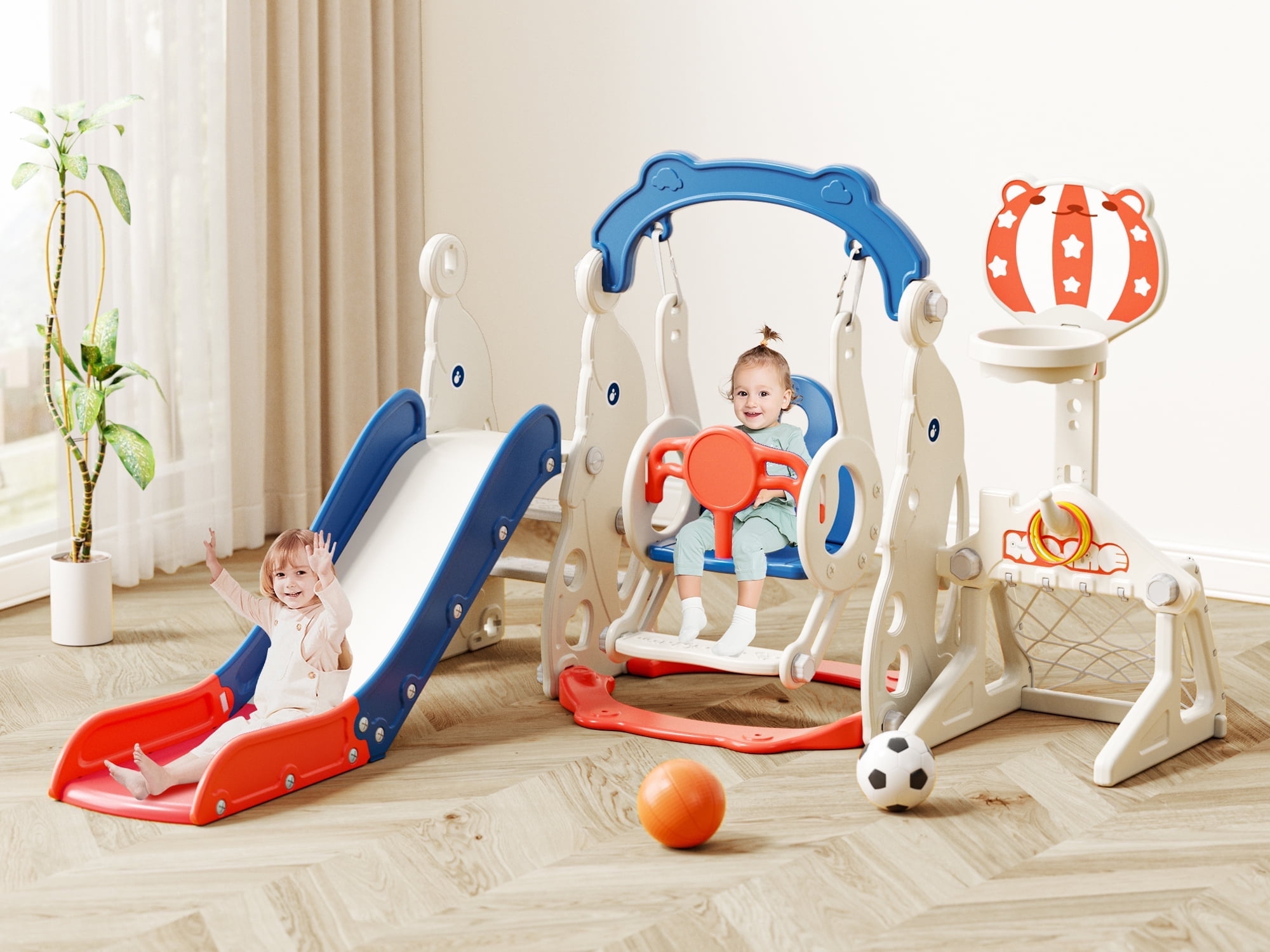 YUFU 6 In 1 Toddler Slide & Swing Set for Kids 1+ with Swing Football ...