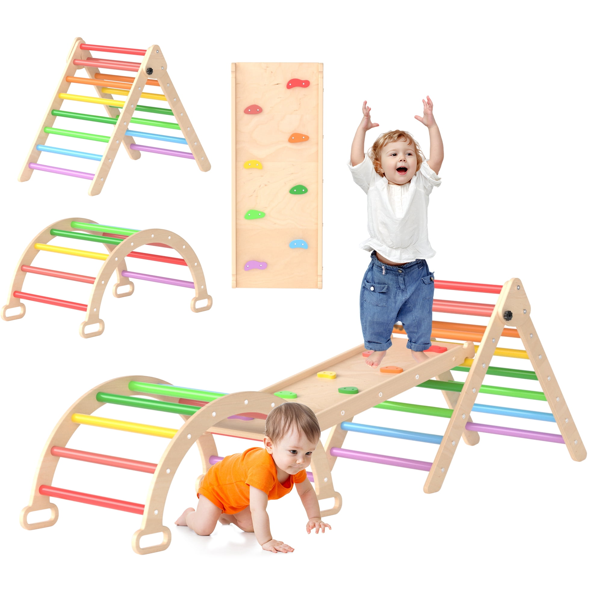 YUFU 7 in 1 Wooden Pikler Triangle Set for Kids Age 3+, Climbing Triangle for Toddlers - Walmart.com