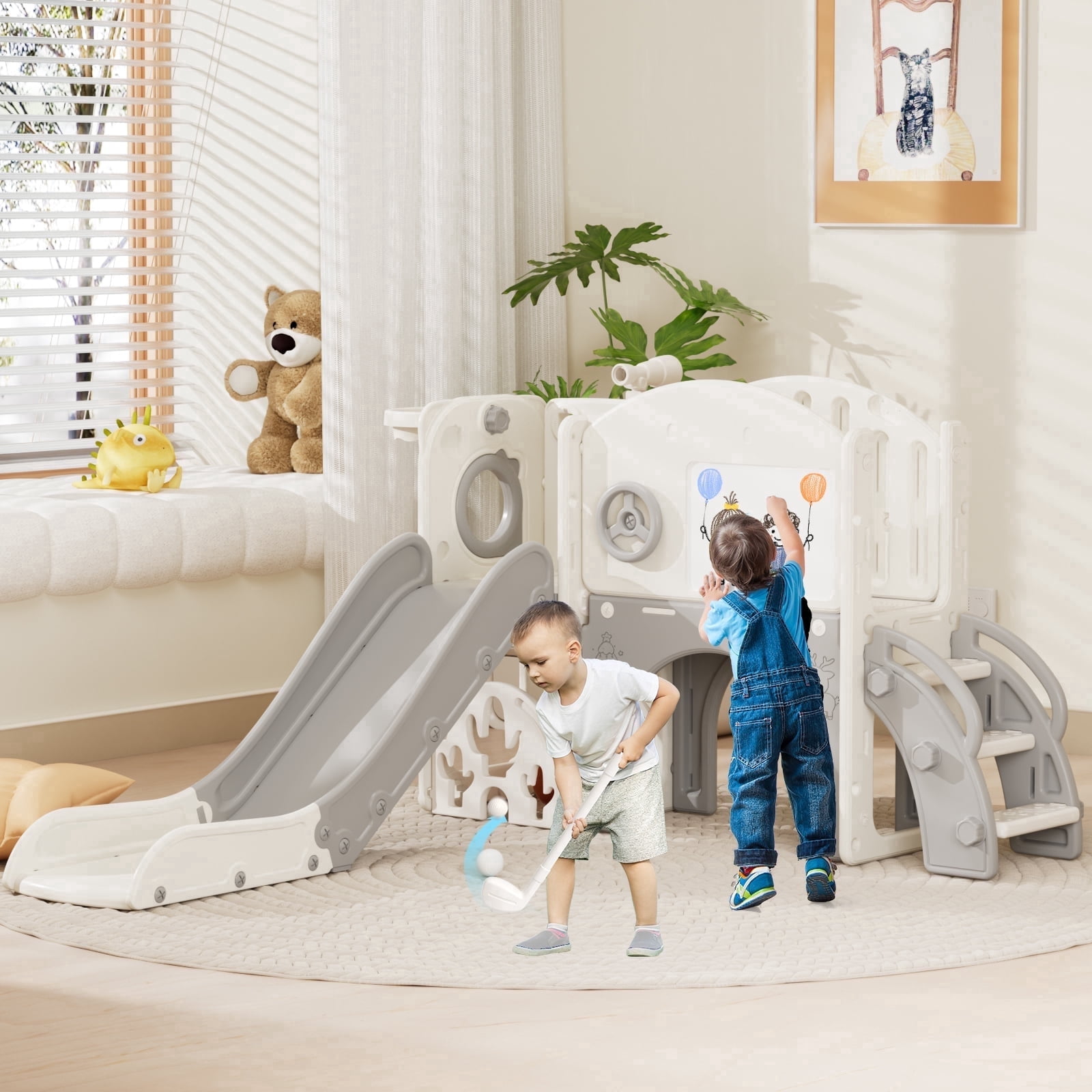 YUFU 8 In 1 Toddler Slide Set for Kids Age 1+ with Golf Basketball Hoop ...