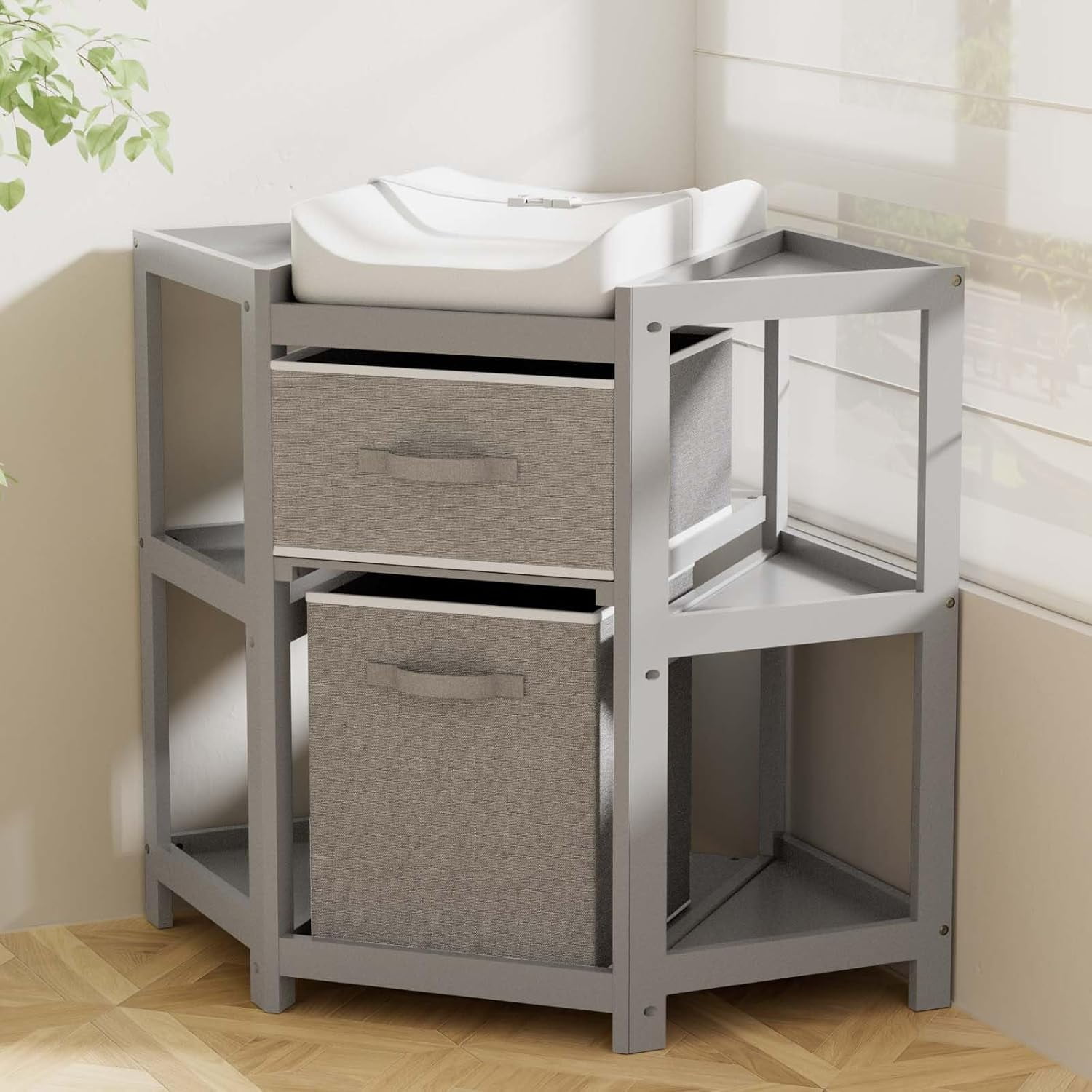 YUFU Baby Corner Changing Table with Storage Drawers, Portable Diaper ...