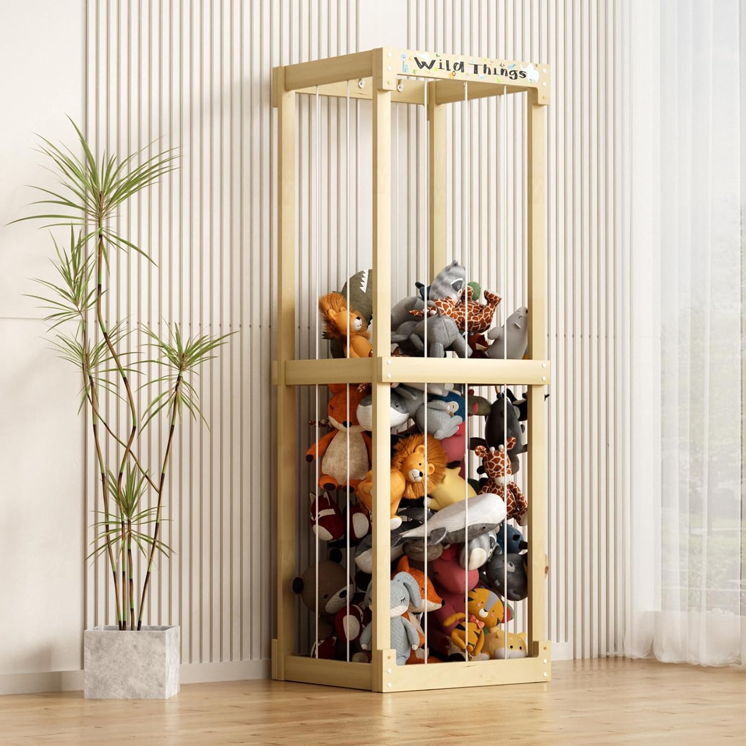 YUFU Stuffed Animal Zoo Storage, Wooden Stuffed Animal Cage, 60" Animal ...