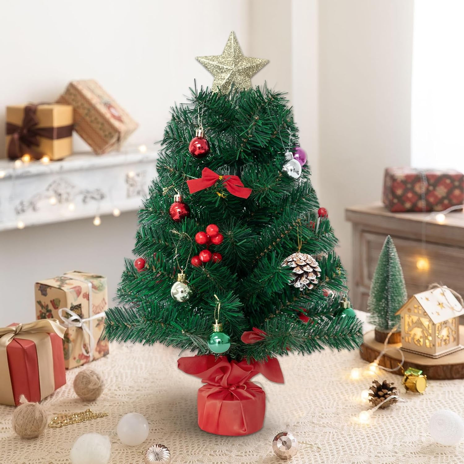 YUG 24inch/2ft Artificial Mini Tabletop Christmas Tree Xmas Tree with ...