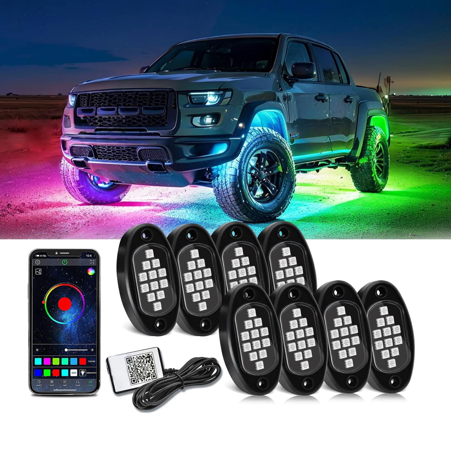 YUGUANG Rock Lights for Trucks, 8 Pods RGB LED Rock Lights with APP Control Music Mode ...