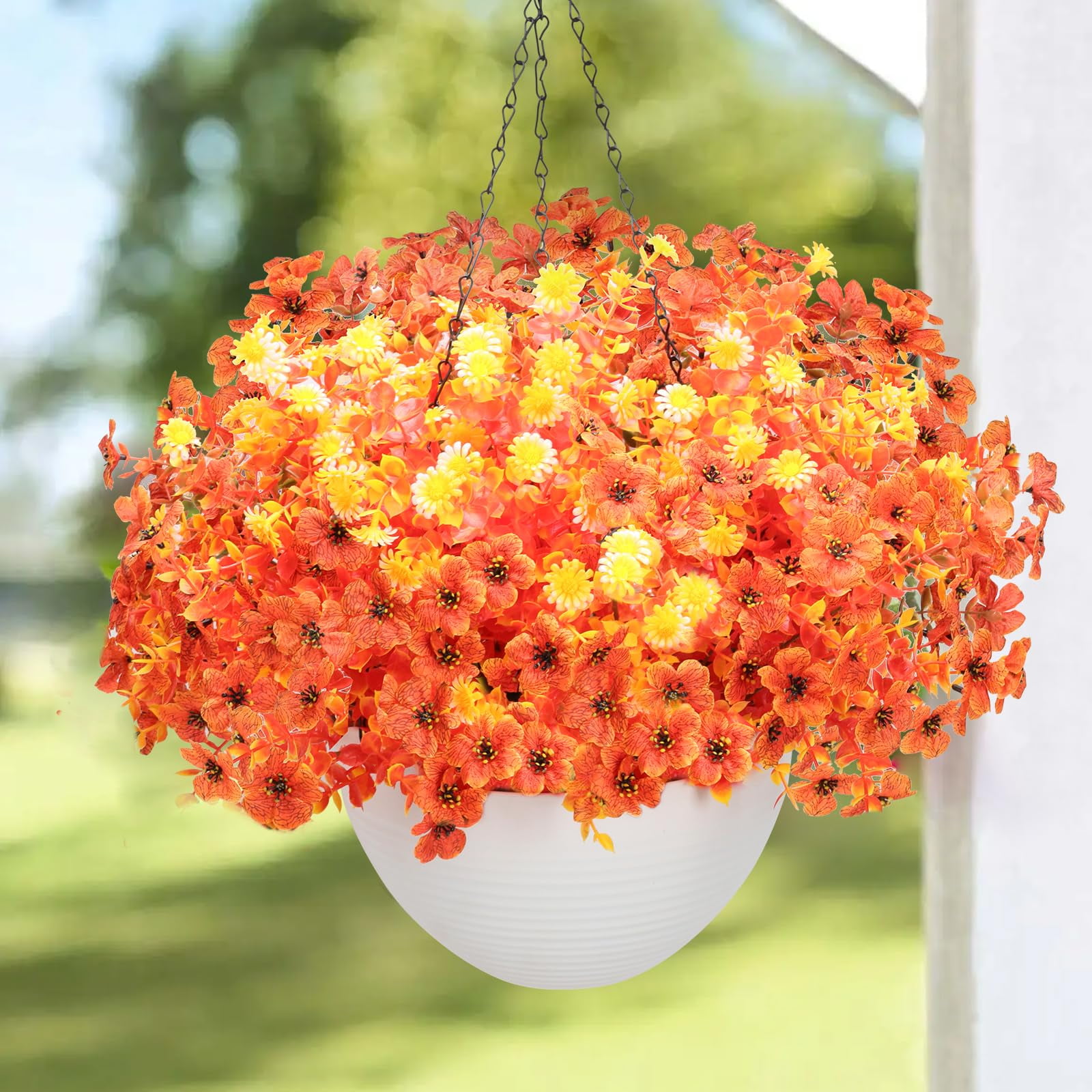 YUGYUM Fall Fake Mums Hanging Plants Baskets for Outdoors,UV Resistant ...