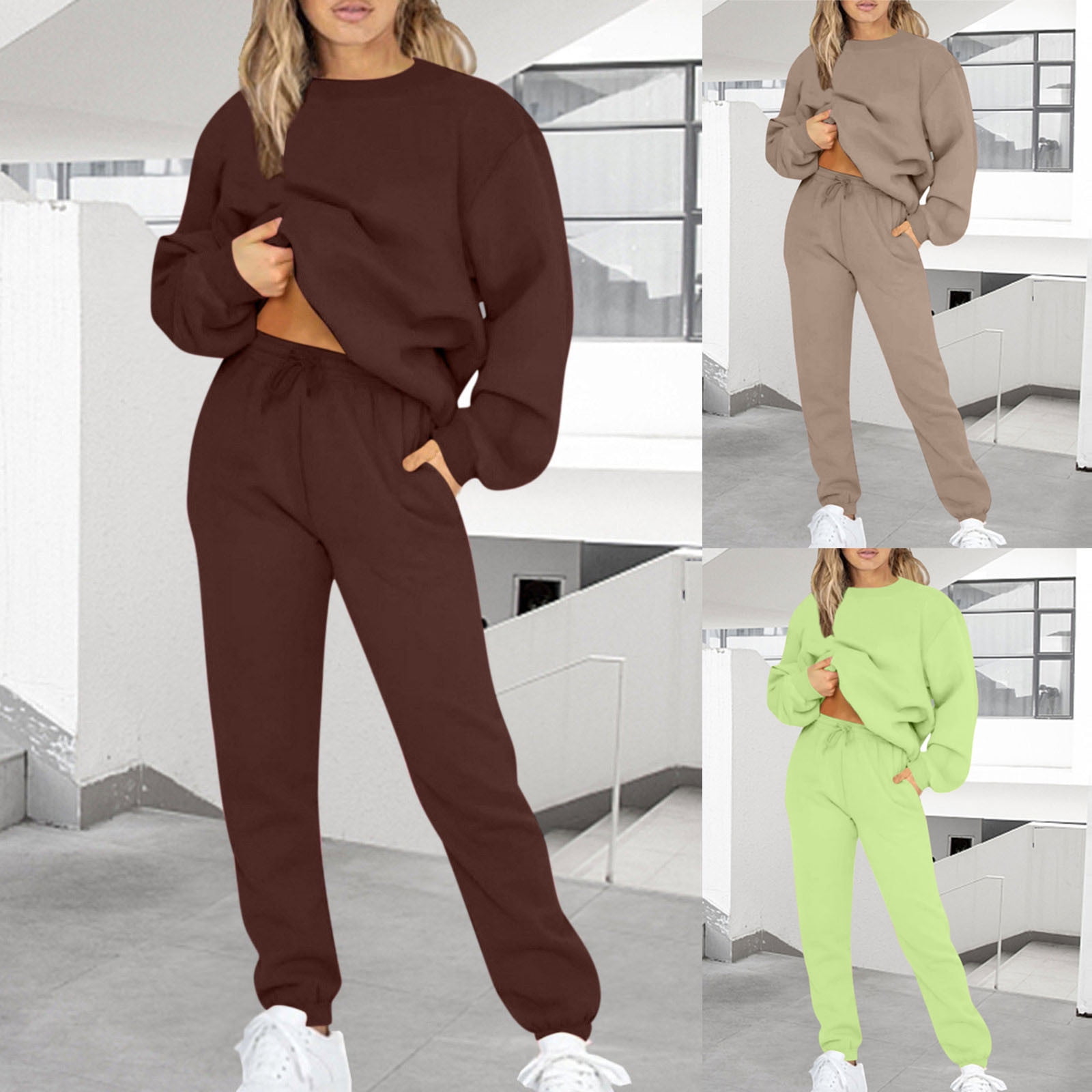 YUGYXL 2 Piece Sweatsuits for Women Lightweight Comfy Thin Fleece Outfits Fashion Crew Neck ...