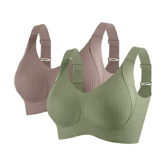 YUGYXL 2pc Bras for Women Women's Ribbed Adjustable Wireless Bra Super ...