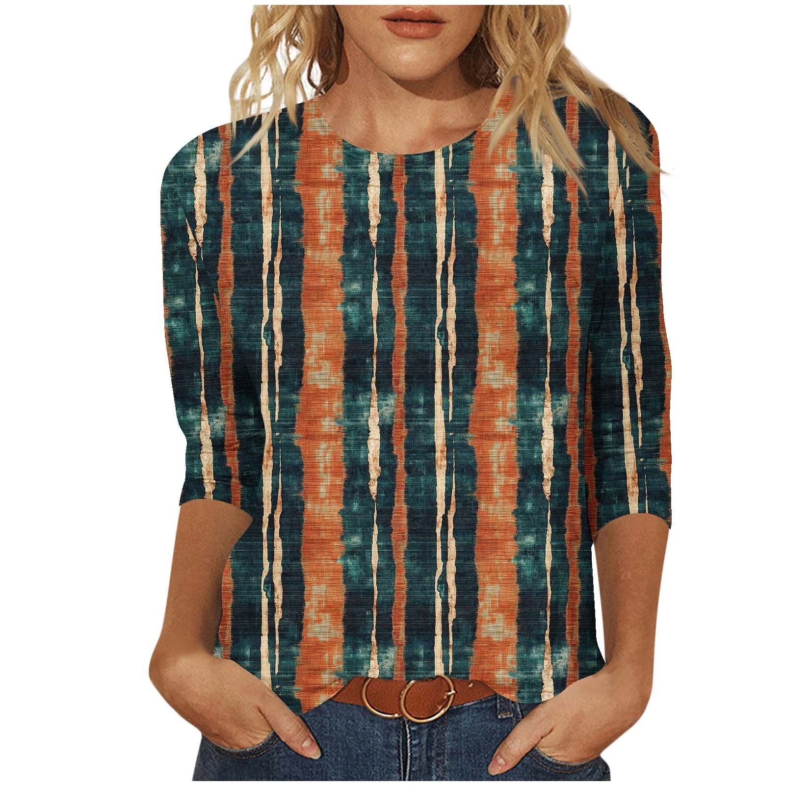 YUGYXL 3/4 Length Sleeve Womens Tops Spring Summer Fashion Tops Crew ...