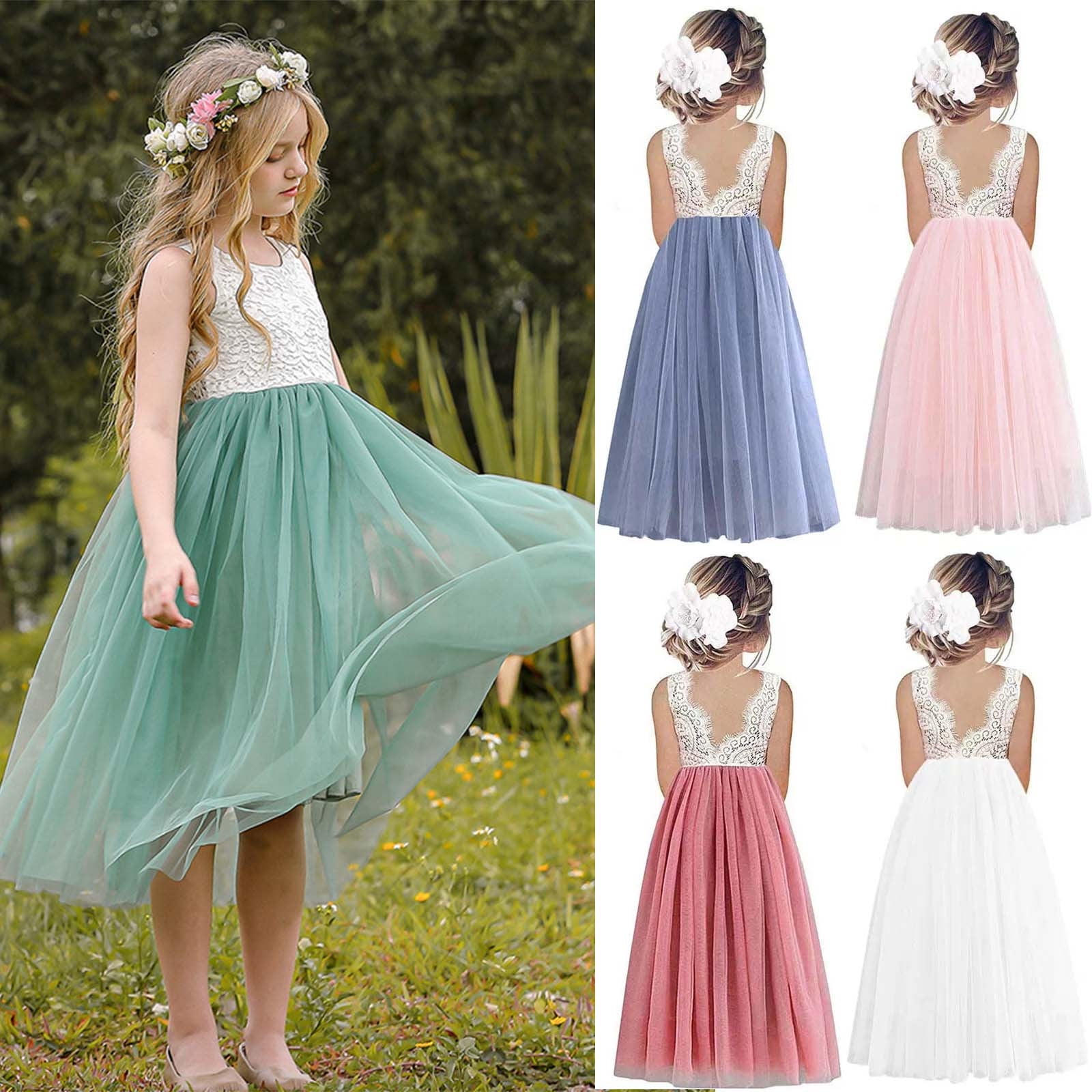 YUGYXL Baby Girl Tulle Dress Toddler Sleeveless Lace V-Back Pleated ...