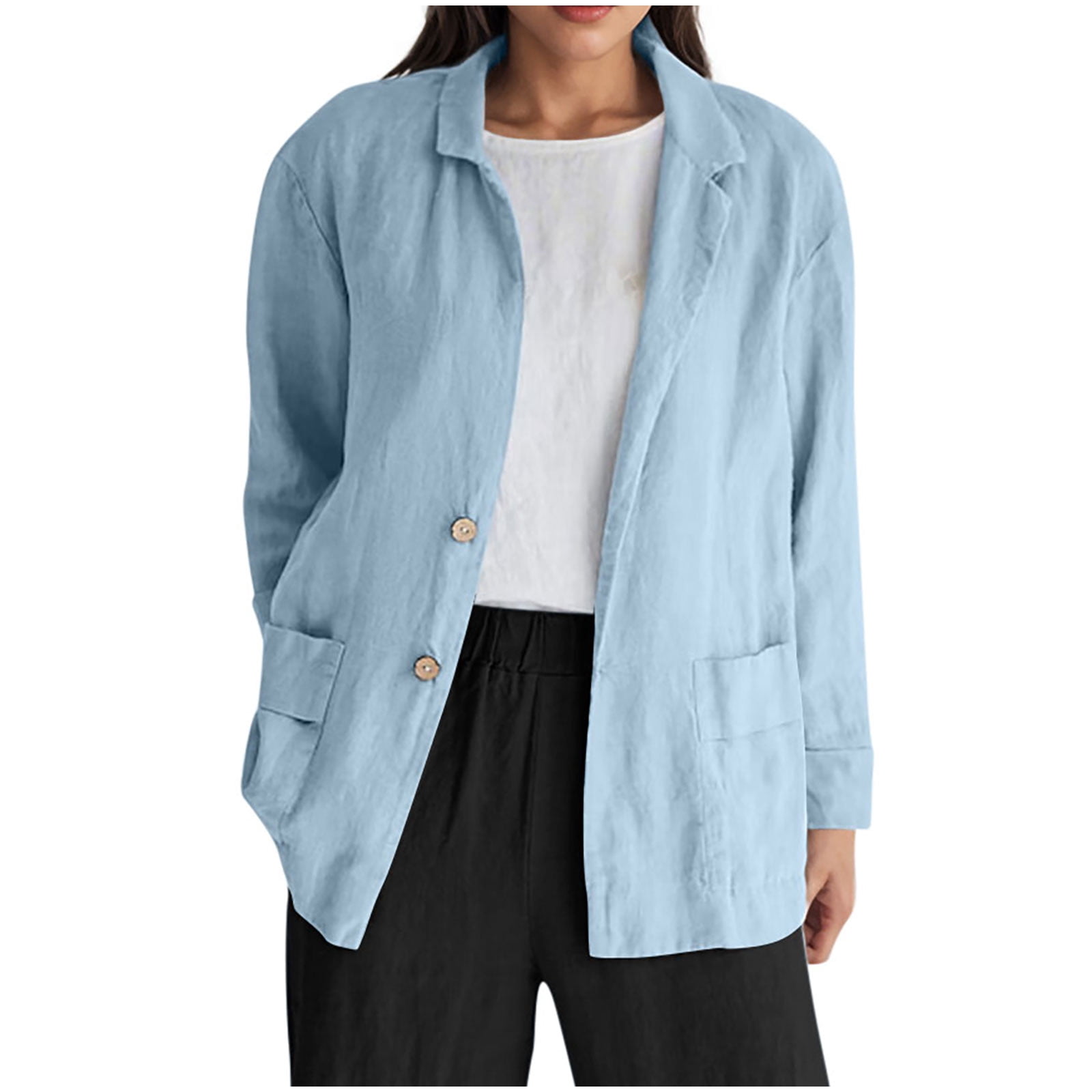 YUGYXL Casual Cotton Linen Blazer for Women Lightweight Long Sleeve ...
