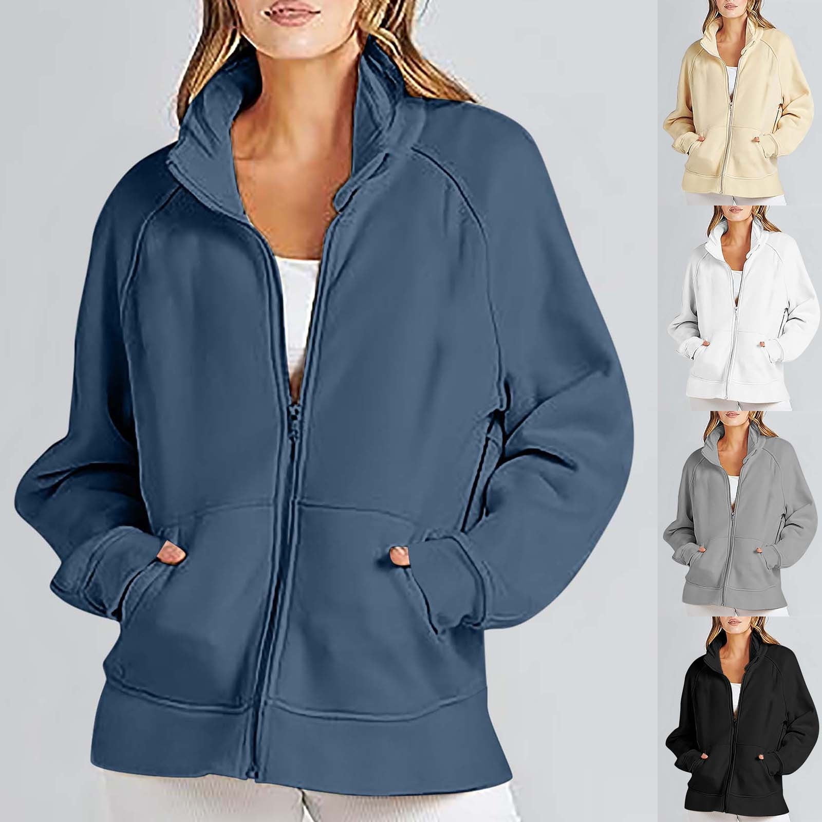 YUGYXL Casual Sweatshirt Jackets for Women Trendy Full Zip Thin Fleece ...