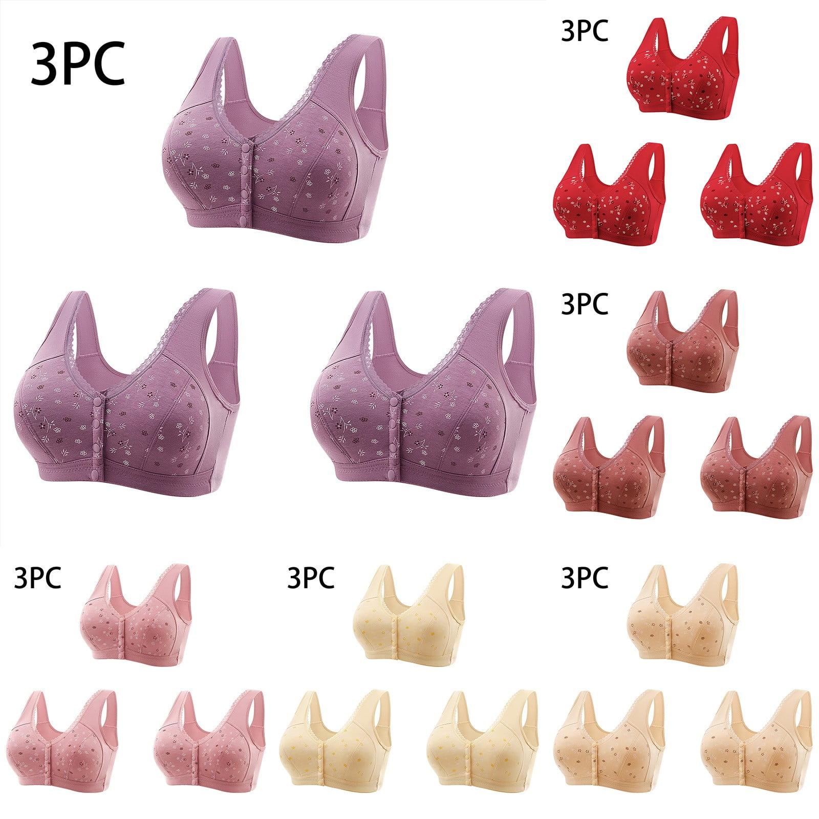 YUGYXL Comfortable 3 Pack Seamless Full Coverage Bra for Women Lifting ...