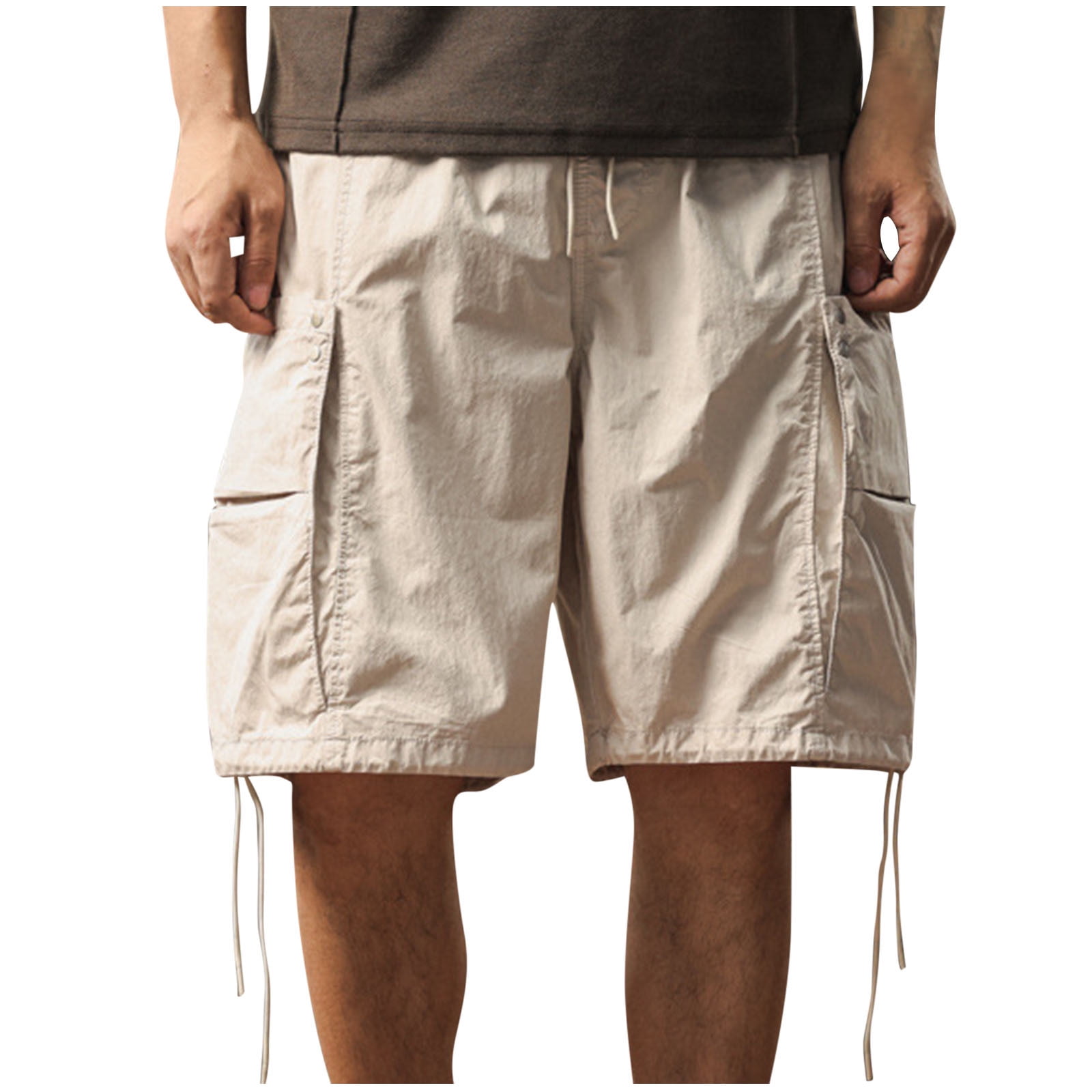 YUGYXL Cotton Cargo Shorts for Men Elastic Waist Loose Wide Leg Hiking ...