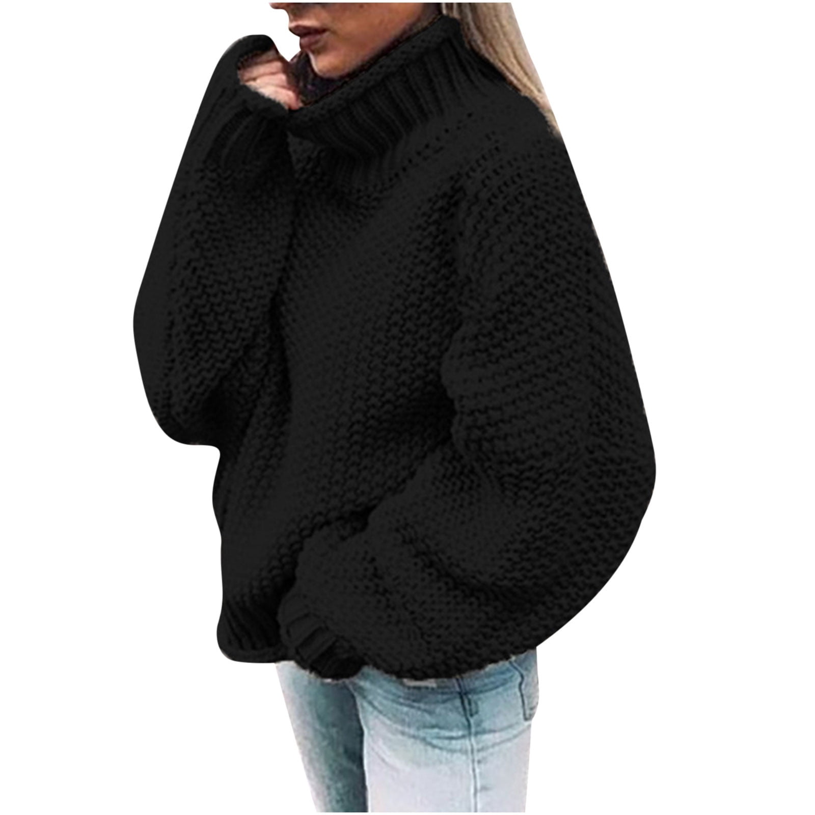 YUGYXL Deals Womens Warm Cable Knitted Chunky Sweaters Fashion Plus Size Long Sleeve Loose ...