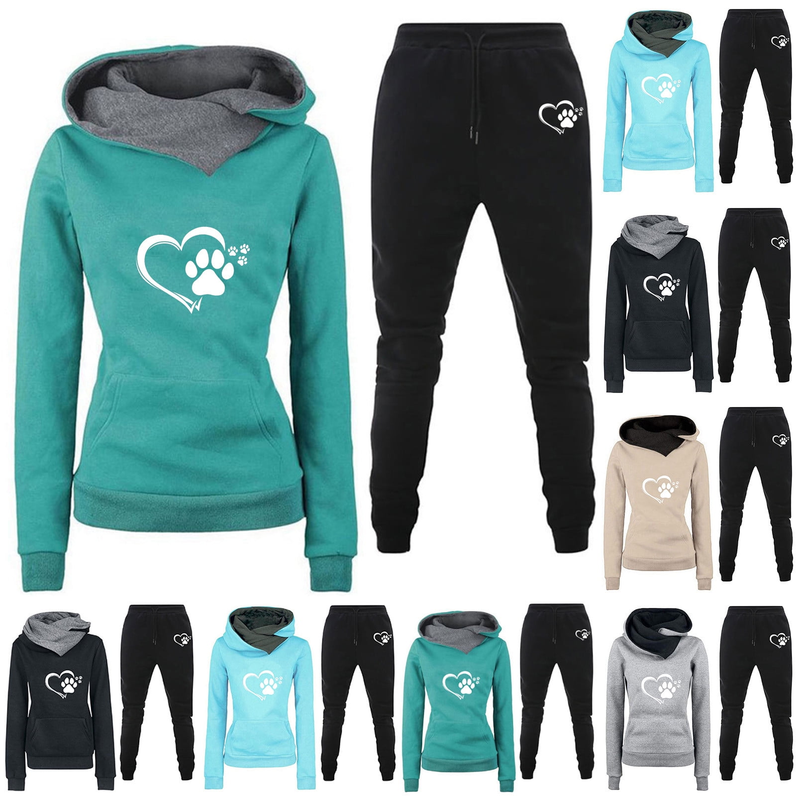 YUGYXL Jogger Sweatsuits for Women Thin Fleece Set 2 Piece Plus Size Outfits Fashion Heart Print ...