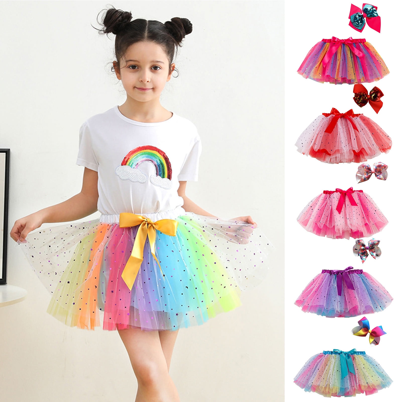 YUGYXL Kids Baby Girls Tutu Skirt Toddler Rainbow Flower Tulle Skirts ...
