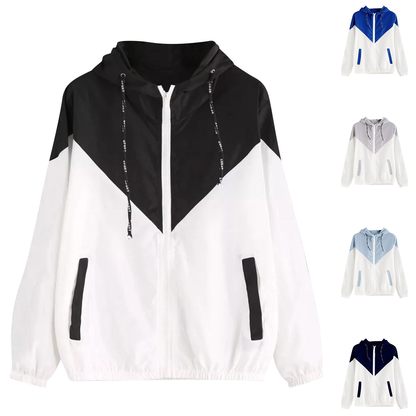 YUGYXL Lightweight Jacket for Women Trendy Letter Drawstring Zip Up ...