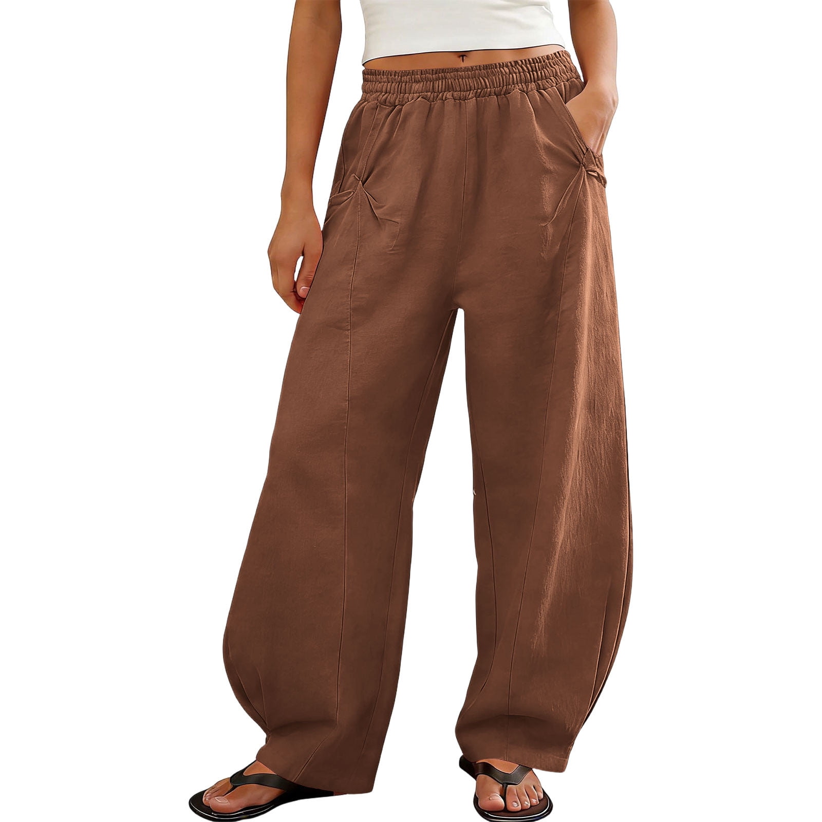 YUGYXL Linen Pants for Women Loose Fit Barrel Casual Pants Trendy ...