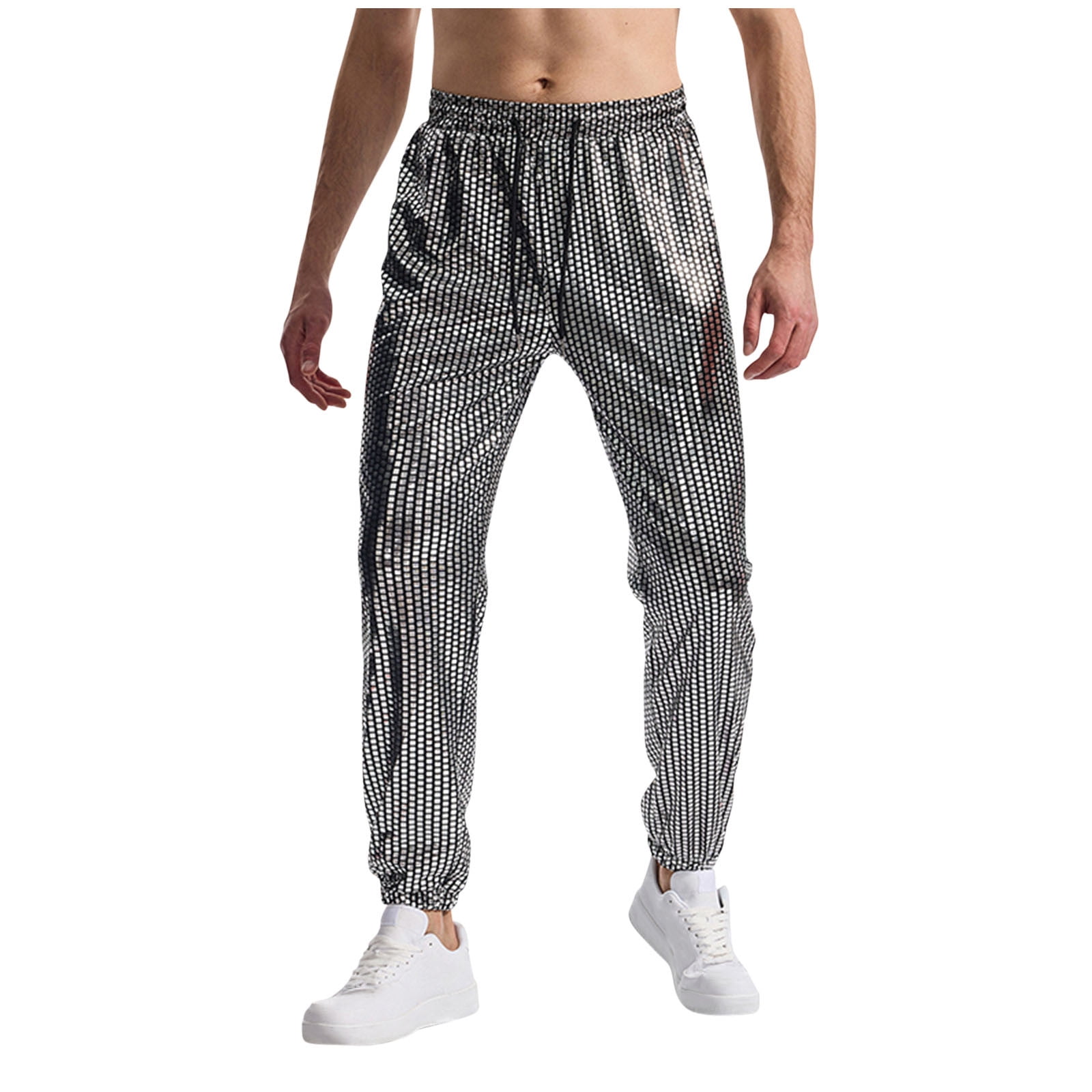 YUGYXL Mens 70s Disco Costume Sequin Party Jogger Pants Party Night ...