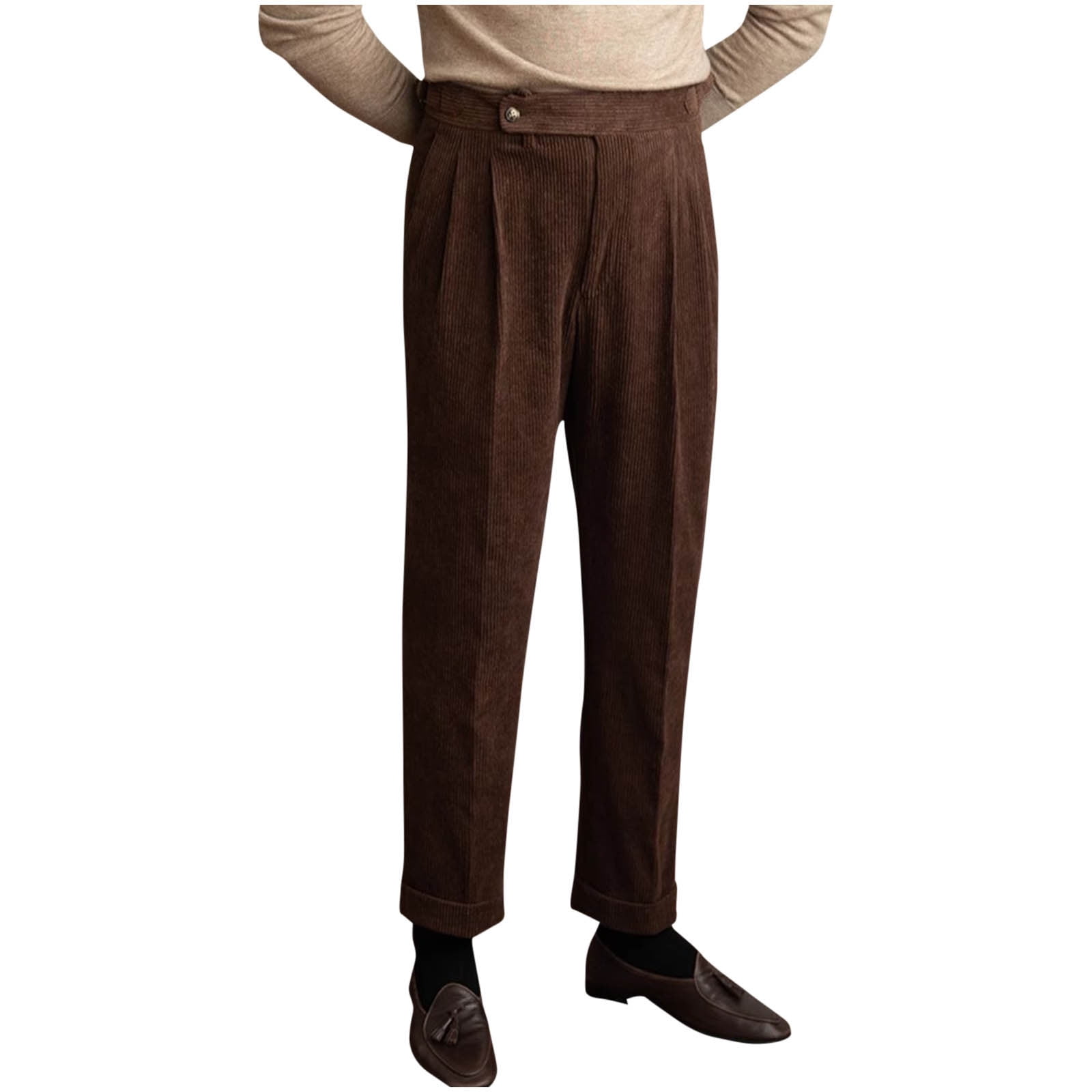 YUGYXL Mens High Waist Suit Pants Dressy Corduroy Front Ruffle Long ...