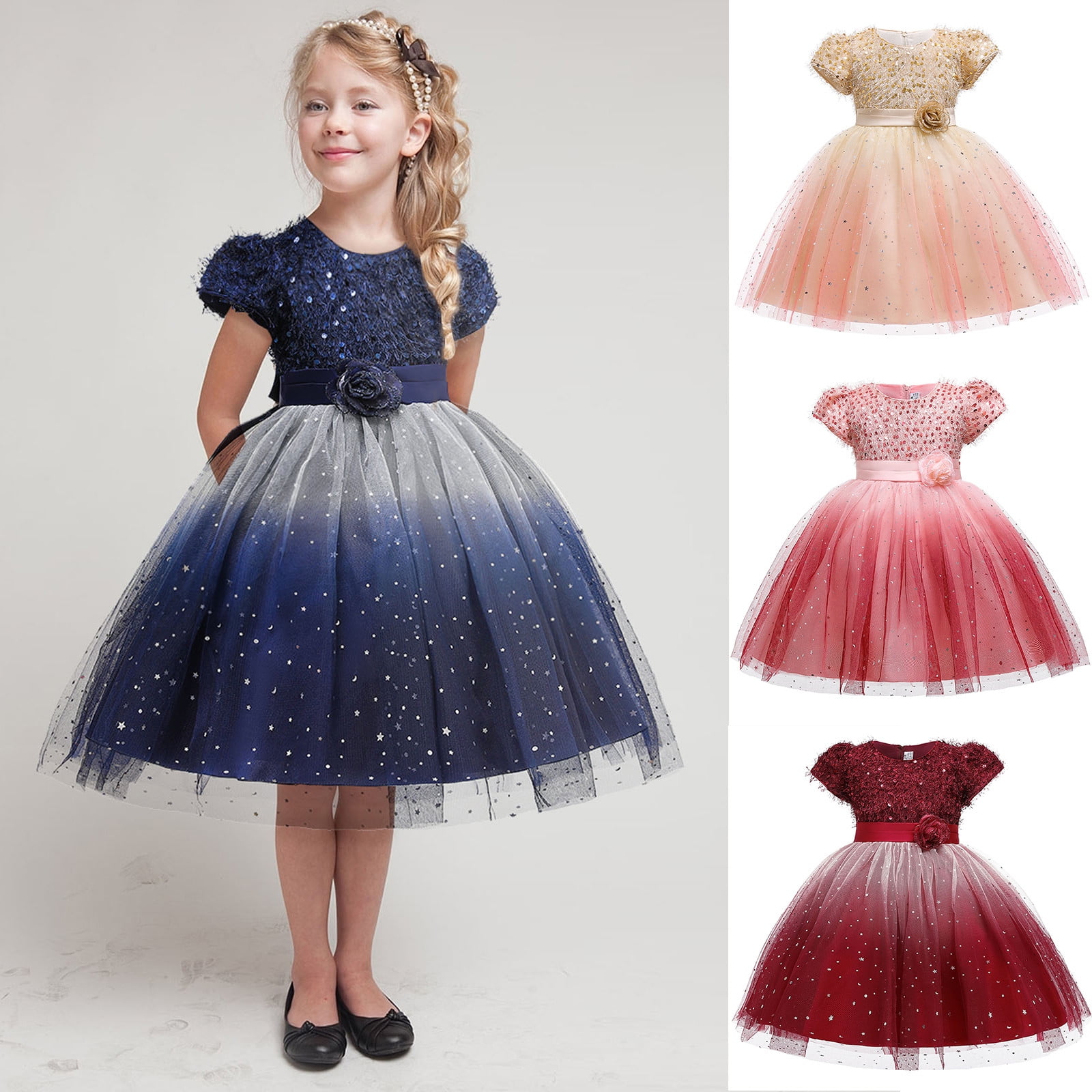 YUGYXL Princess Dress for Girls Elegant Gradient Color with Bowknot ...