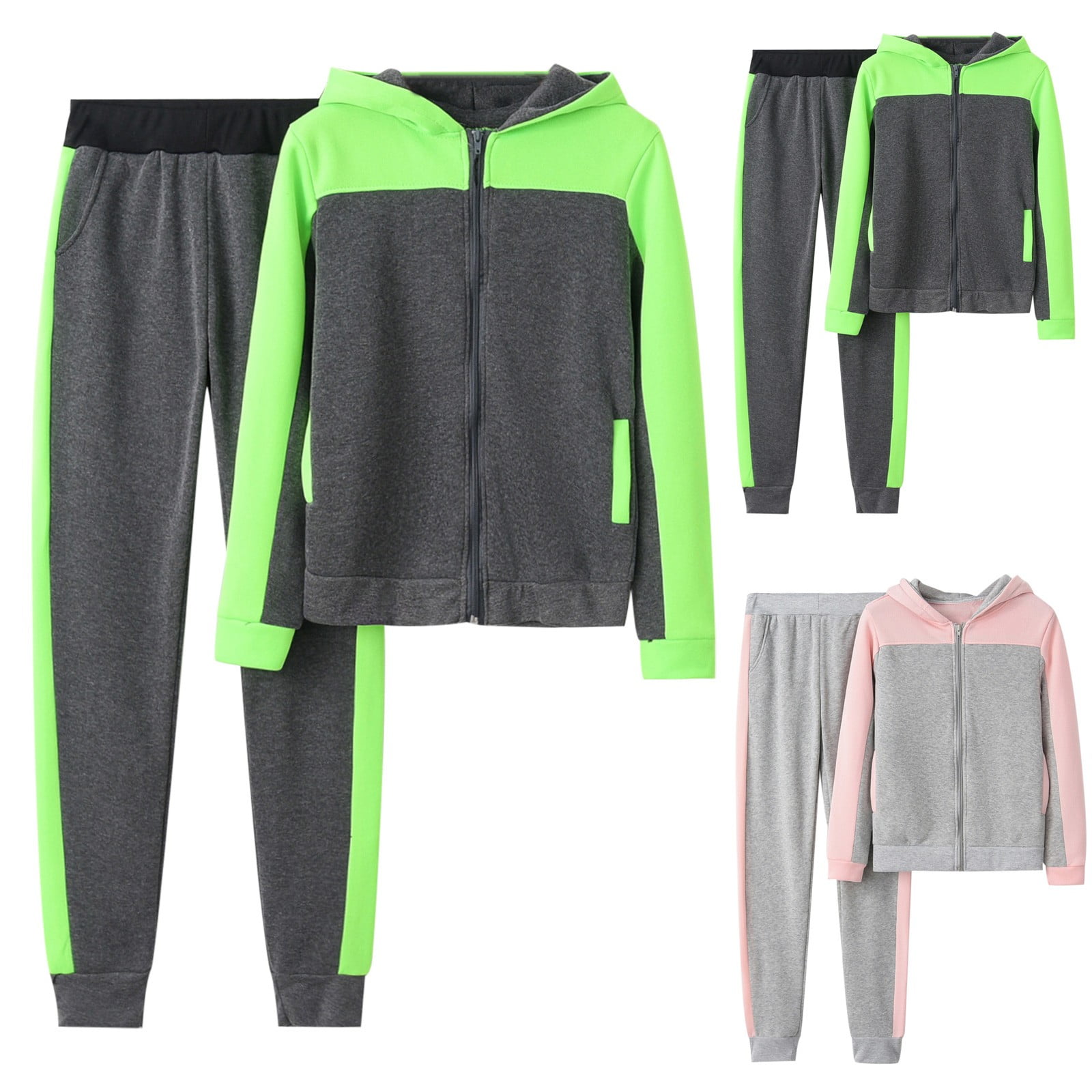 YUGYXL Sweatsuits for Women 2 Piece Thin Fleece Outfits Casual Color Block Zip Up Hoodie ...