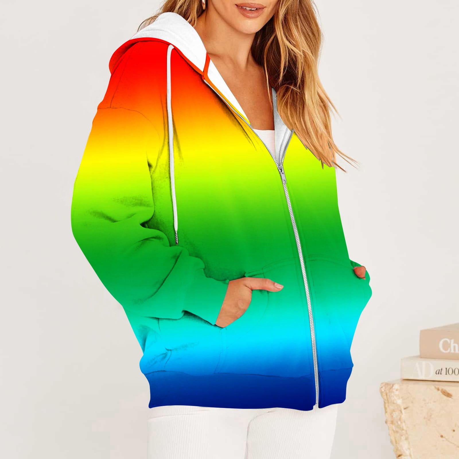 YUGYXL Tie-Dye Hoodies for Women Casual Zip Up Hoodie Sweatshirt ...