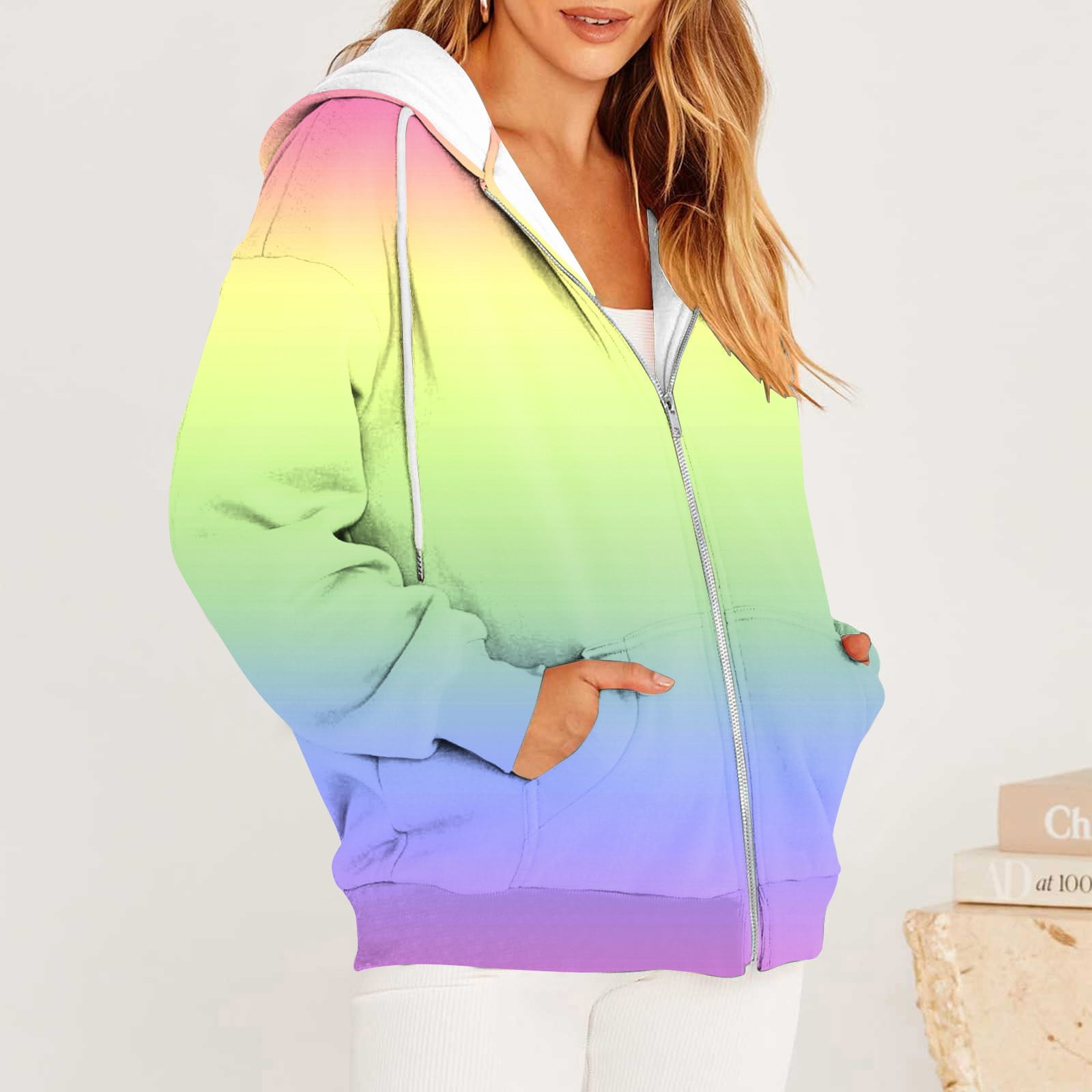 YUGYXL Tie-Dye Hoodies for Women Casual Zip Up Hoodie Sweatshirt ...