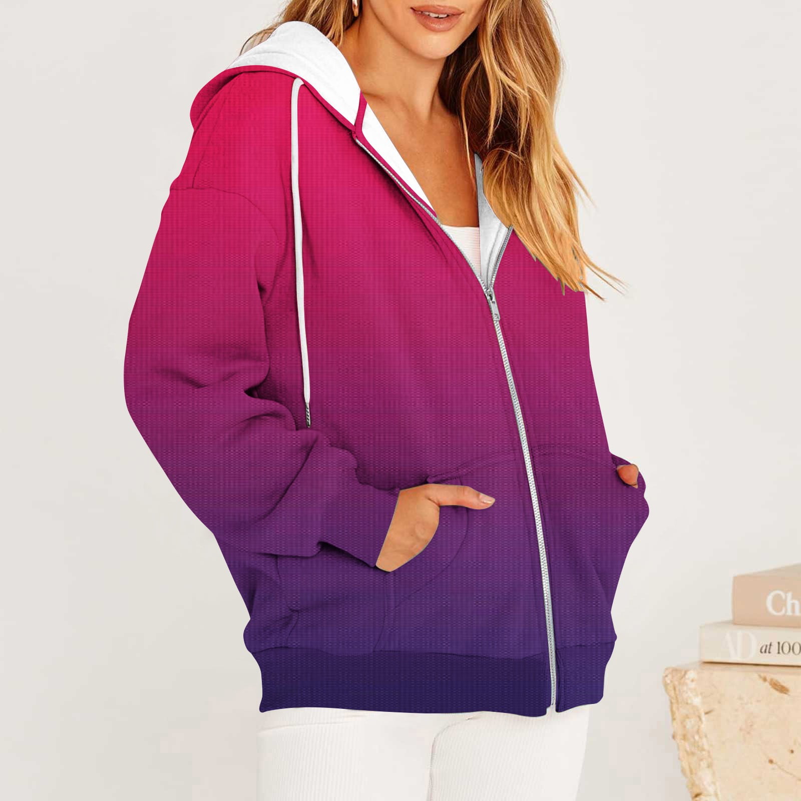 YUGYXL Tie-Dye Hoodies for Women Casual Zip Up Hoodie Sweatshirt ...