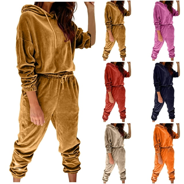 YUGYXL Velour Sweatsuits for Women 2 Piece Tracksuit Sets Drawstring Hoodie Sweatshirt Match ...