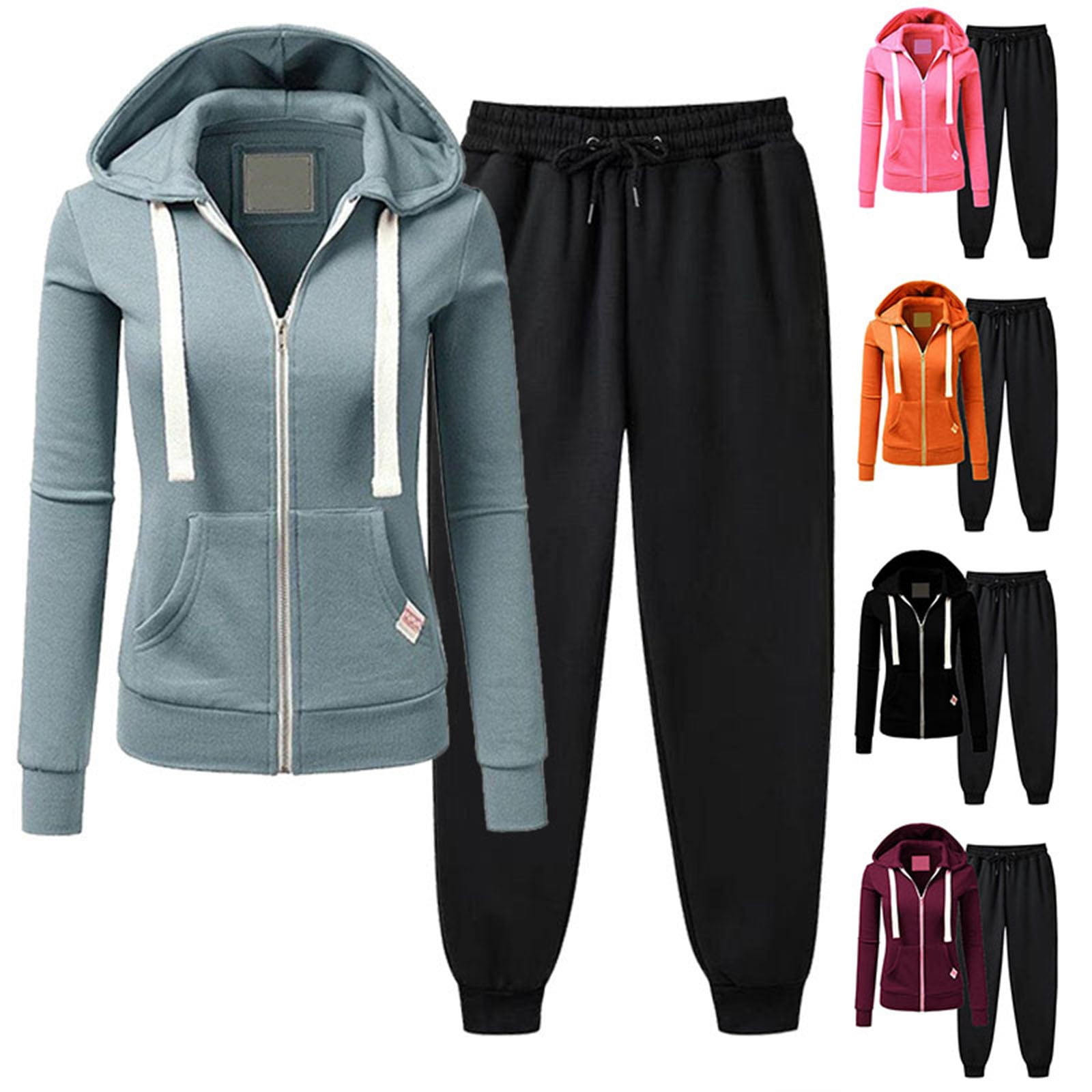 YUGYXL Women Thin Fleece Sweatsuits 2 Piece Tracksuit Sets Full Zip Drawstring Hoodie Sweatshirt ...