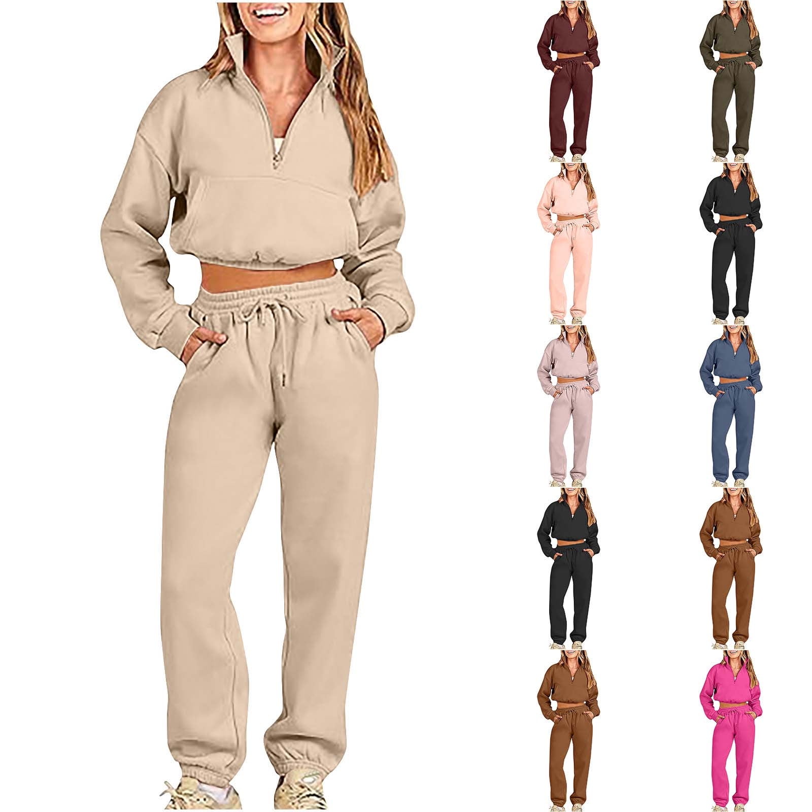 YUGYXL Women Tracksuits 2 Piece Set Lightweight Comfy Solid Color ...