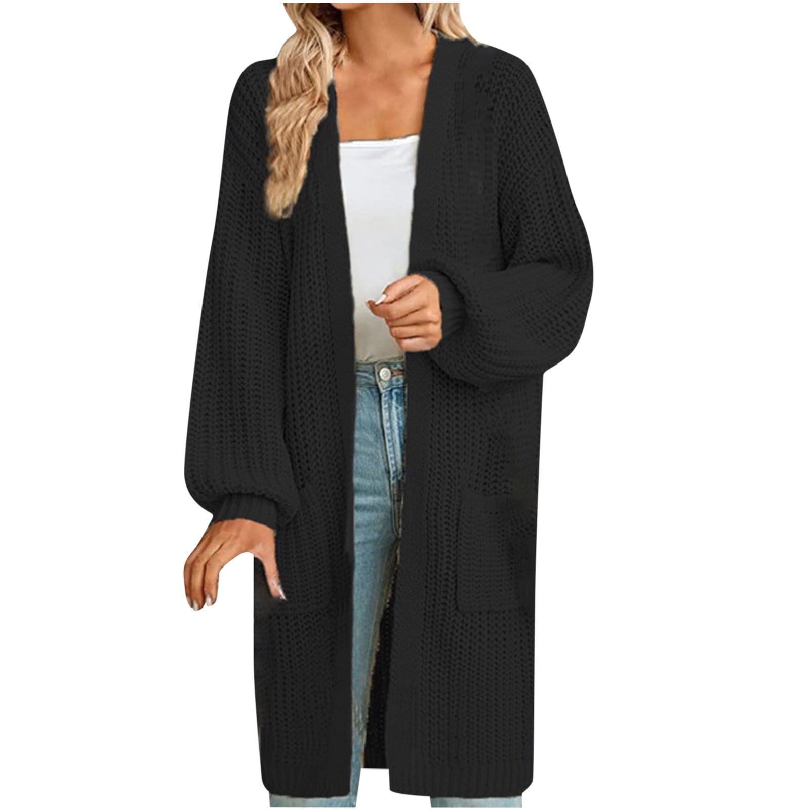 YUGYXL Women's Knit Crochet Cardigan Plus Size Long Sleeve Open Front ...