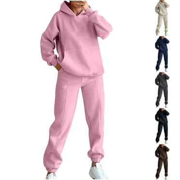 YUGYXL Womens 2 Piece Jogger Tracksuit Thin Fleece Outfits Fashion Solid Color Sweatshirt ...