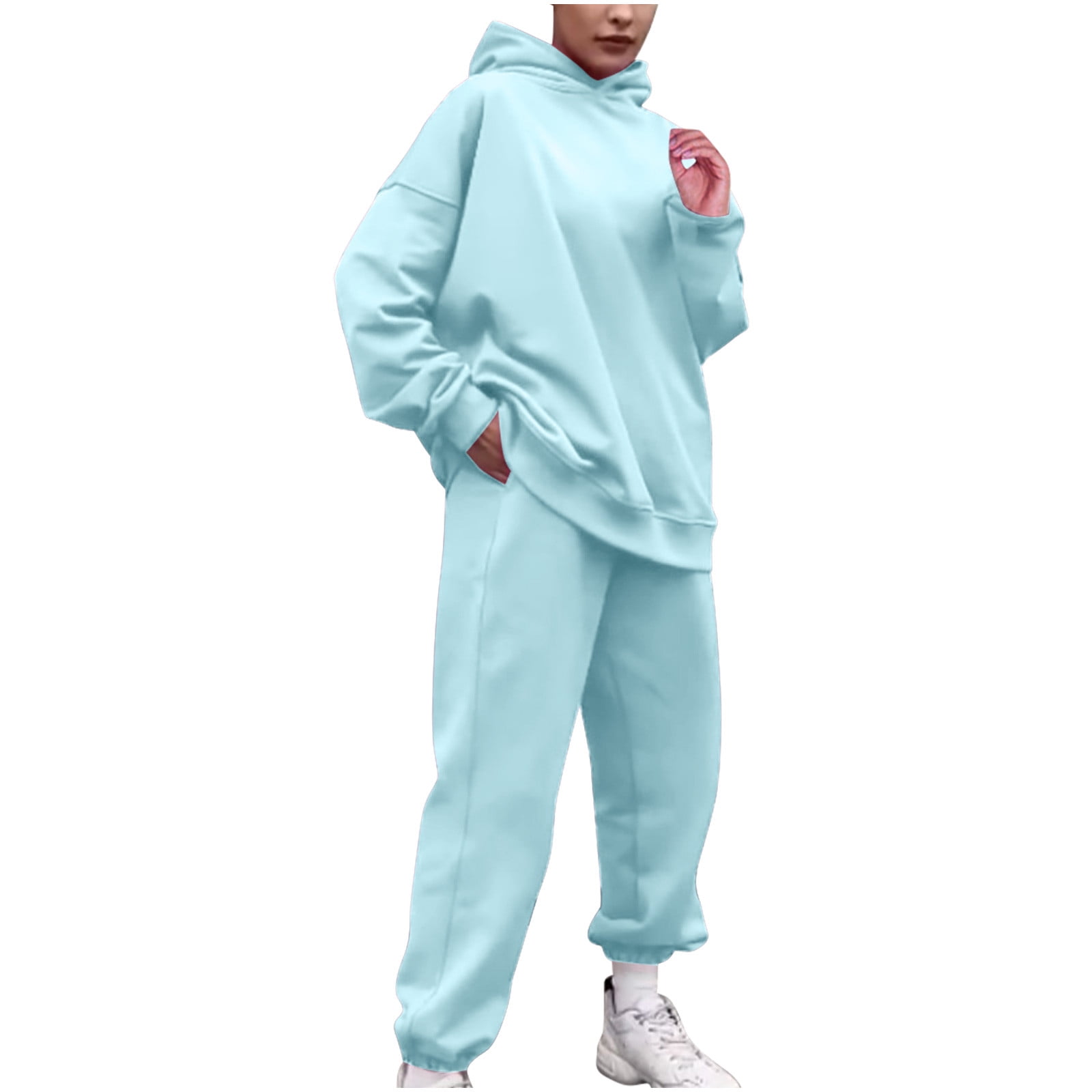 YUGYXL Womens 2 Piece Sweatsuits Soft Comfy Thin Fleece Hoodie Sweatshirt Match Waist Stretch ...