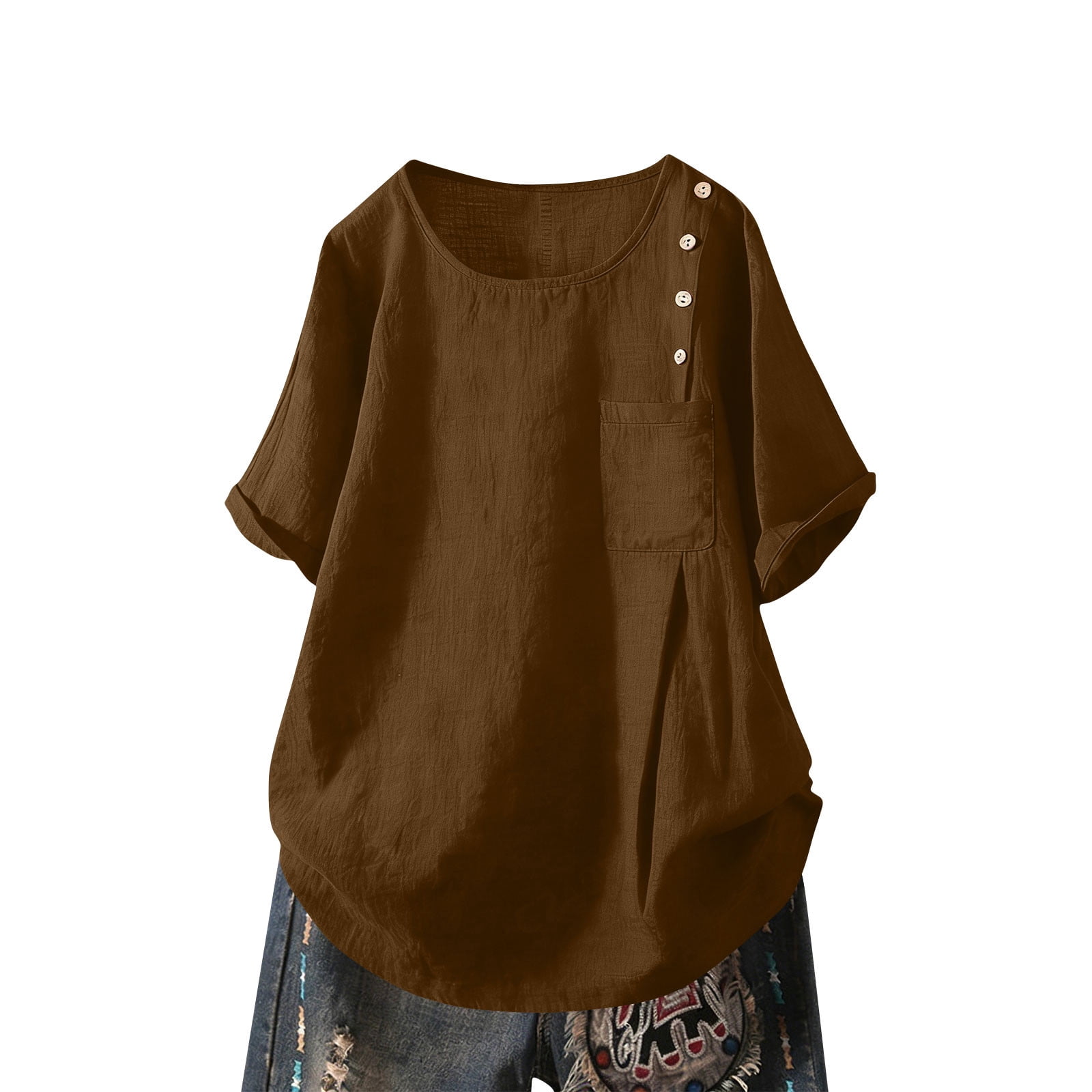 YUGYXL Womens Linen T Shirts Casual Crew Neck Short Sleeve Tunic Tops ...